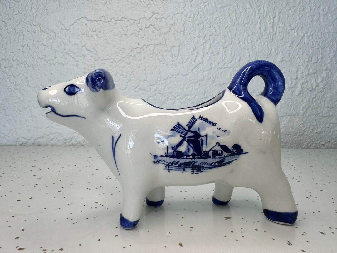 Delft Blue Cow Creamer Vintage Dutch Windmill Design Porcelain ...