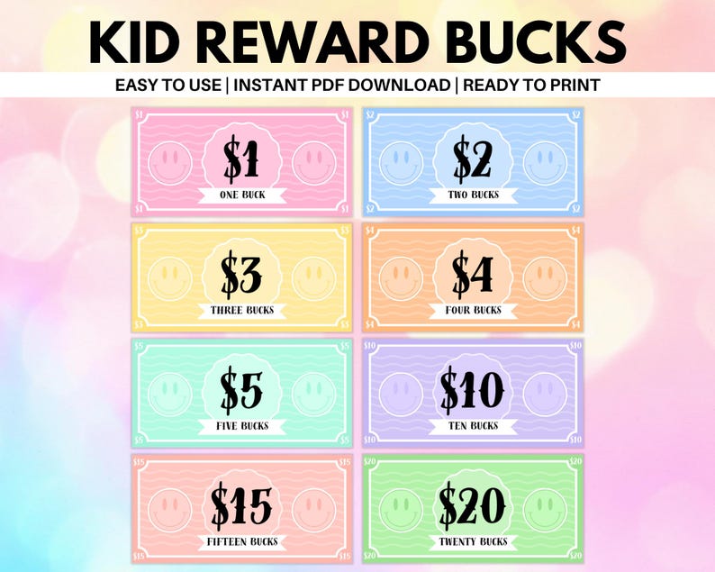 Chore Bucks, Kids Reward Bucks Printable, Kids Reward Coupons, Mom ...