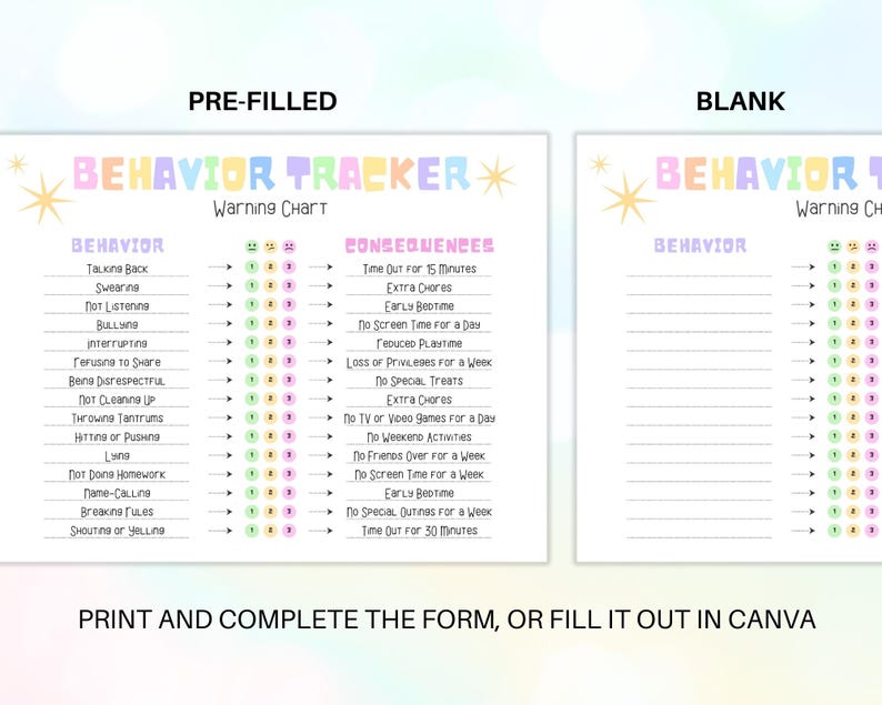 Children Behavior Chart, Consequences Chart, Behavior Reward Chart for ...