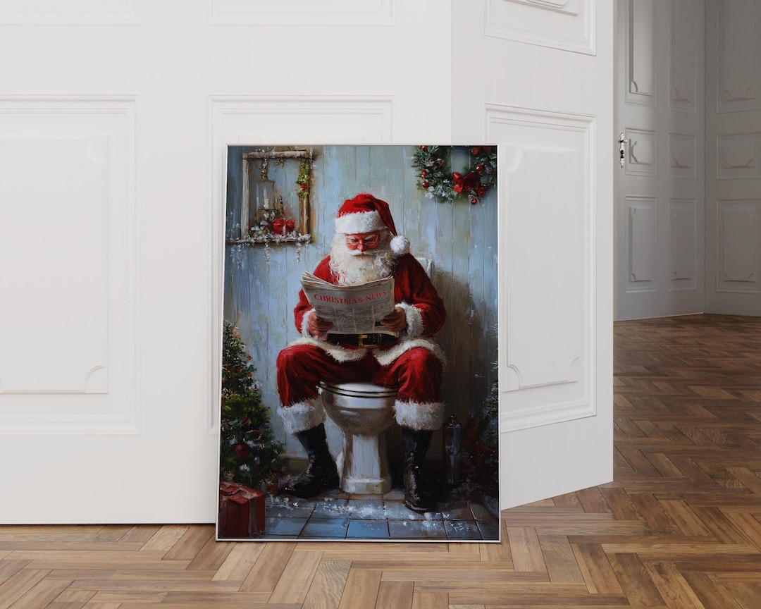 Santa on Toilet Decor Funny Santa Claus Reading Bathroom Print ...