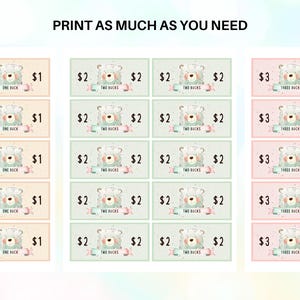 Kids Reward Bucks Printable, Chore Bucks, Kids Reward Coupons, Pastel ...