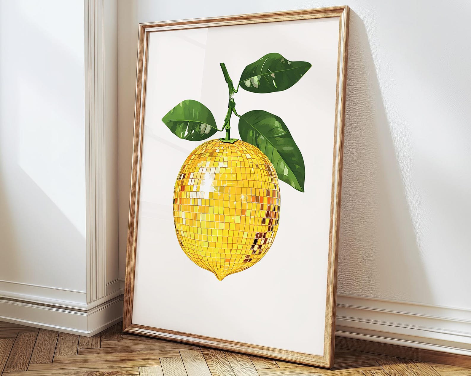 Lemon Disco Ball Art Print Retro Mirrorball Wall Art, Maximalist Glam ...