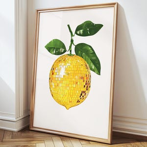 Lemon Disco Ball Art Print Retro Mirrorball Wall Art, Maximalist Glam ...