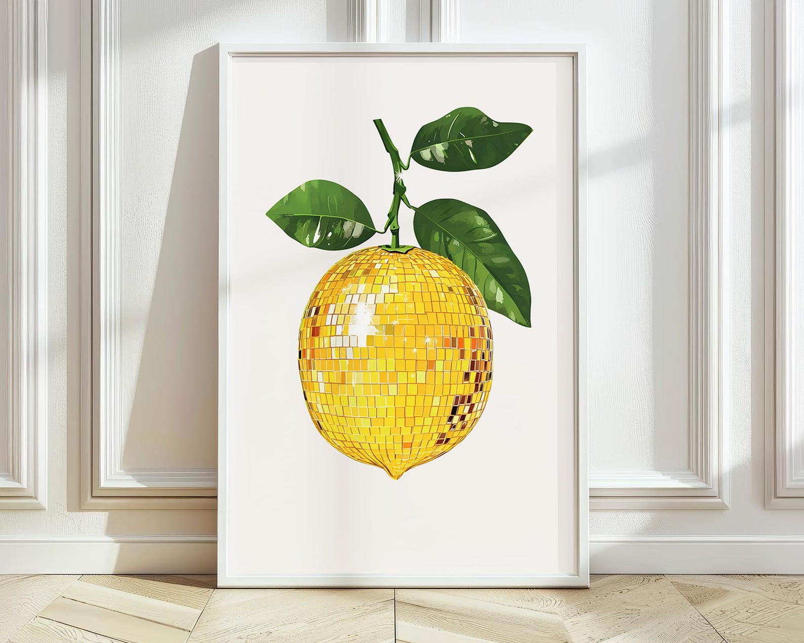 Lemon Disco Ball Art Print Retro Mirrorball Wall Art, Maximalist Glam ...