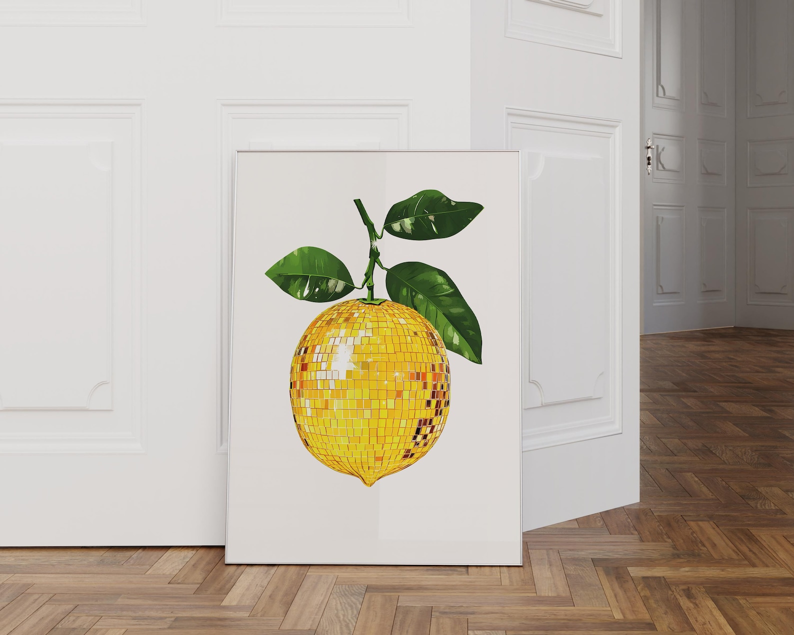 Lemon Disco Ball Art Print Retro Mirrorball Wall Art, Maximalist Glam ...
