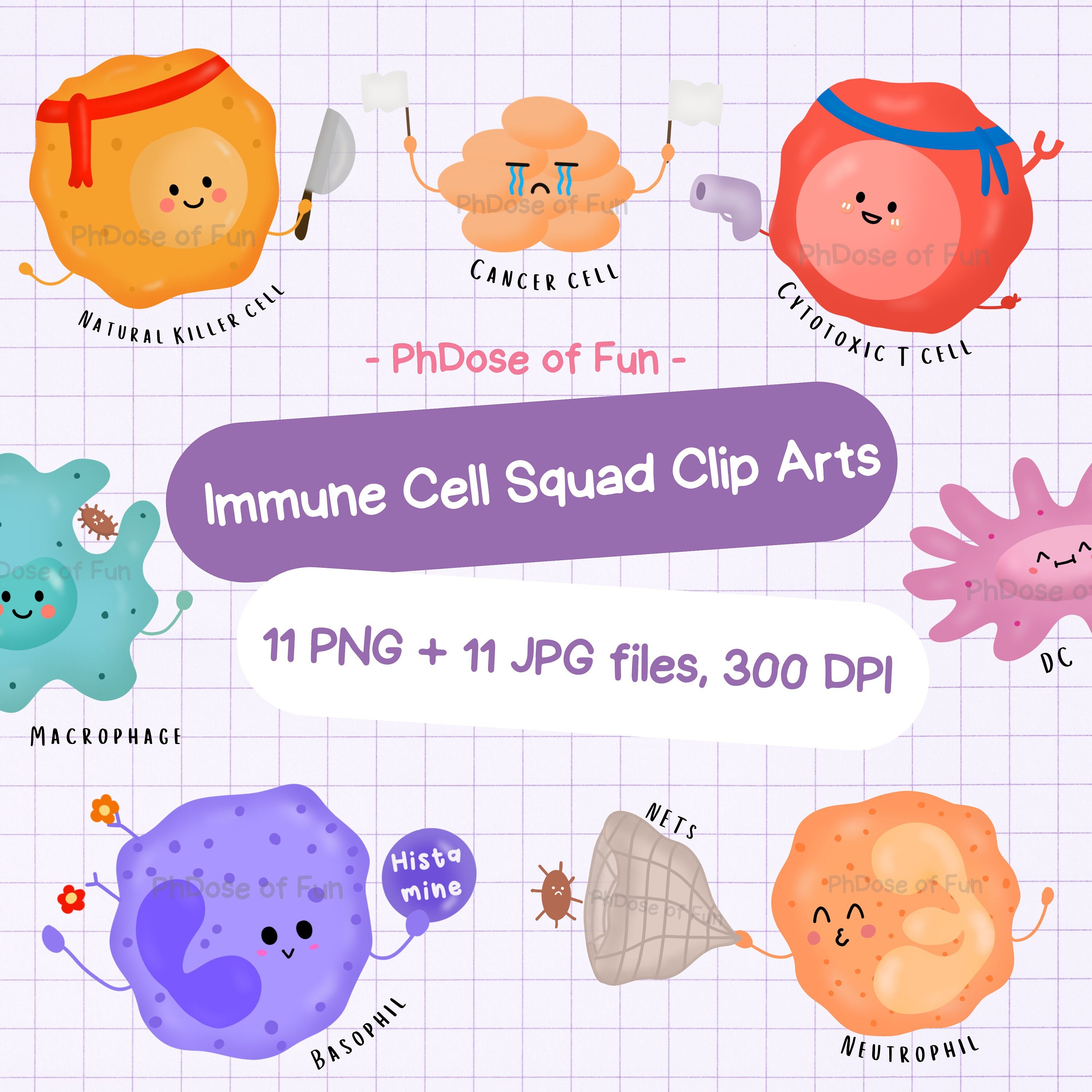 Cute White Blood Cell Stickers Digital Immune Cell Images Clip Arts ...