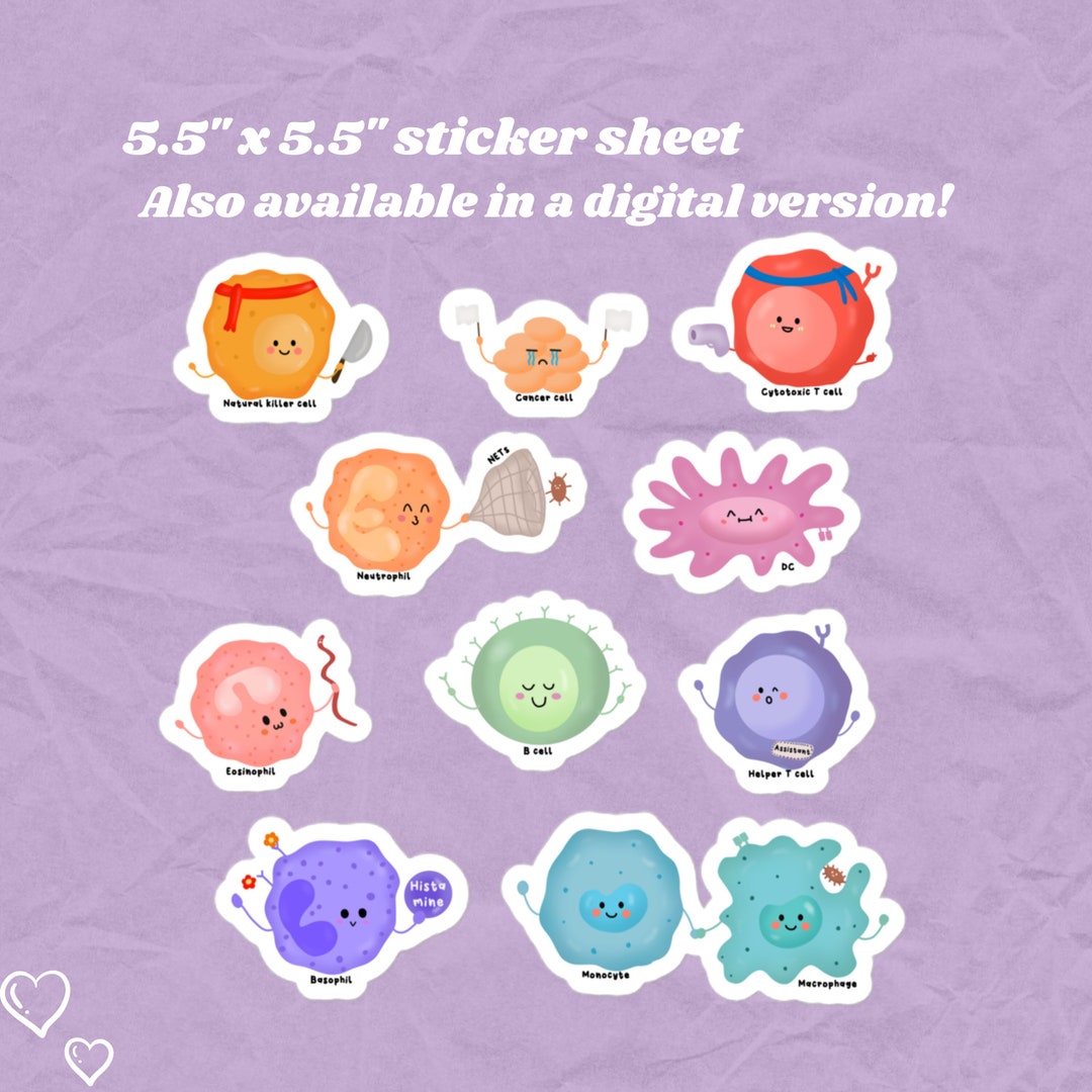 White Blood Cell Immune Cell Stickers, Cute Funny Stickers - Biology ...