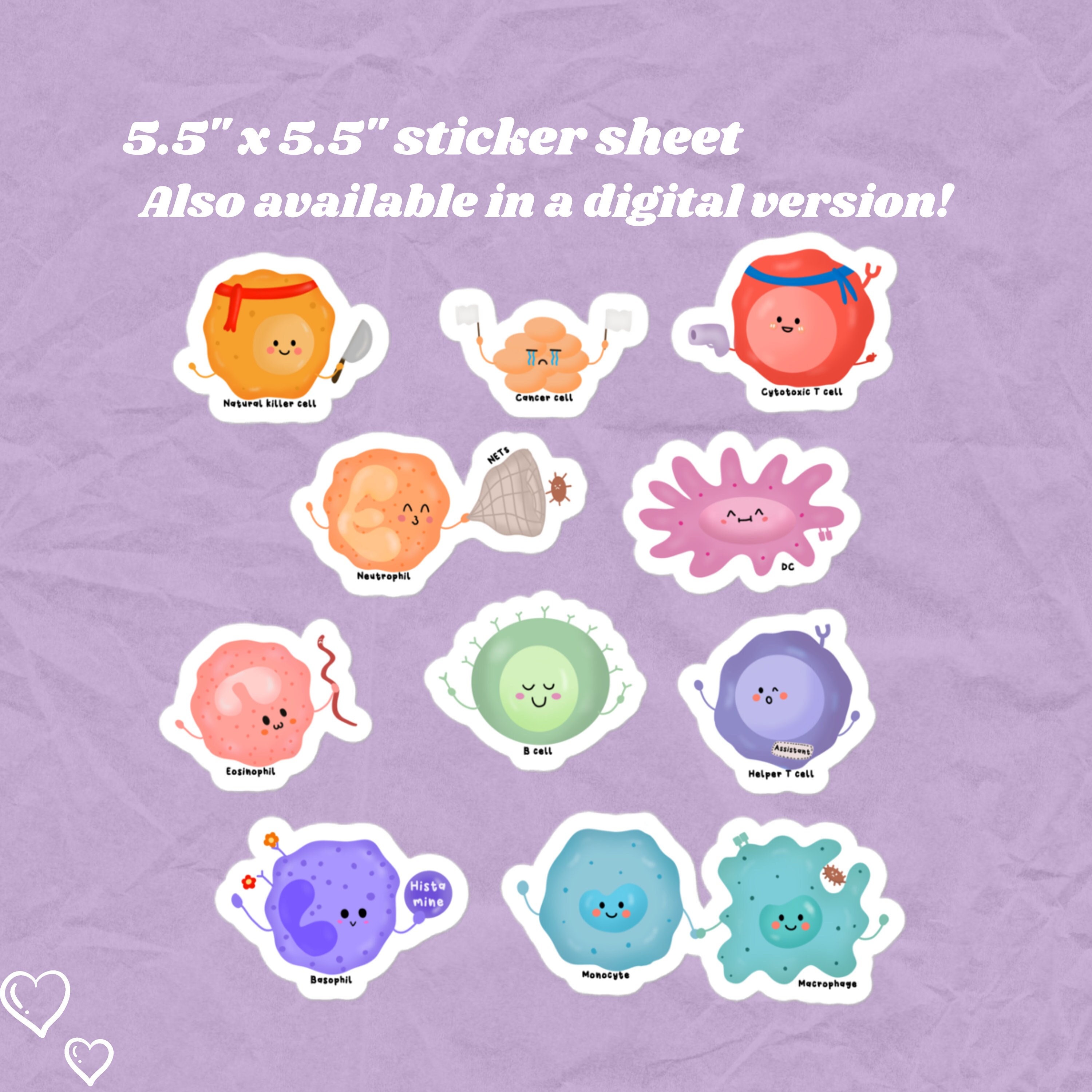White Blood Cell Immune Cell Stickers, Cute Funny Stickers - Biology ...