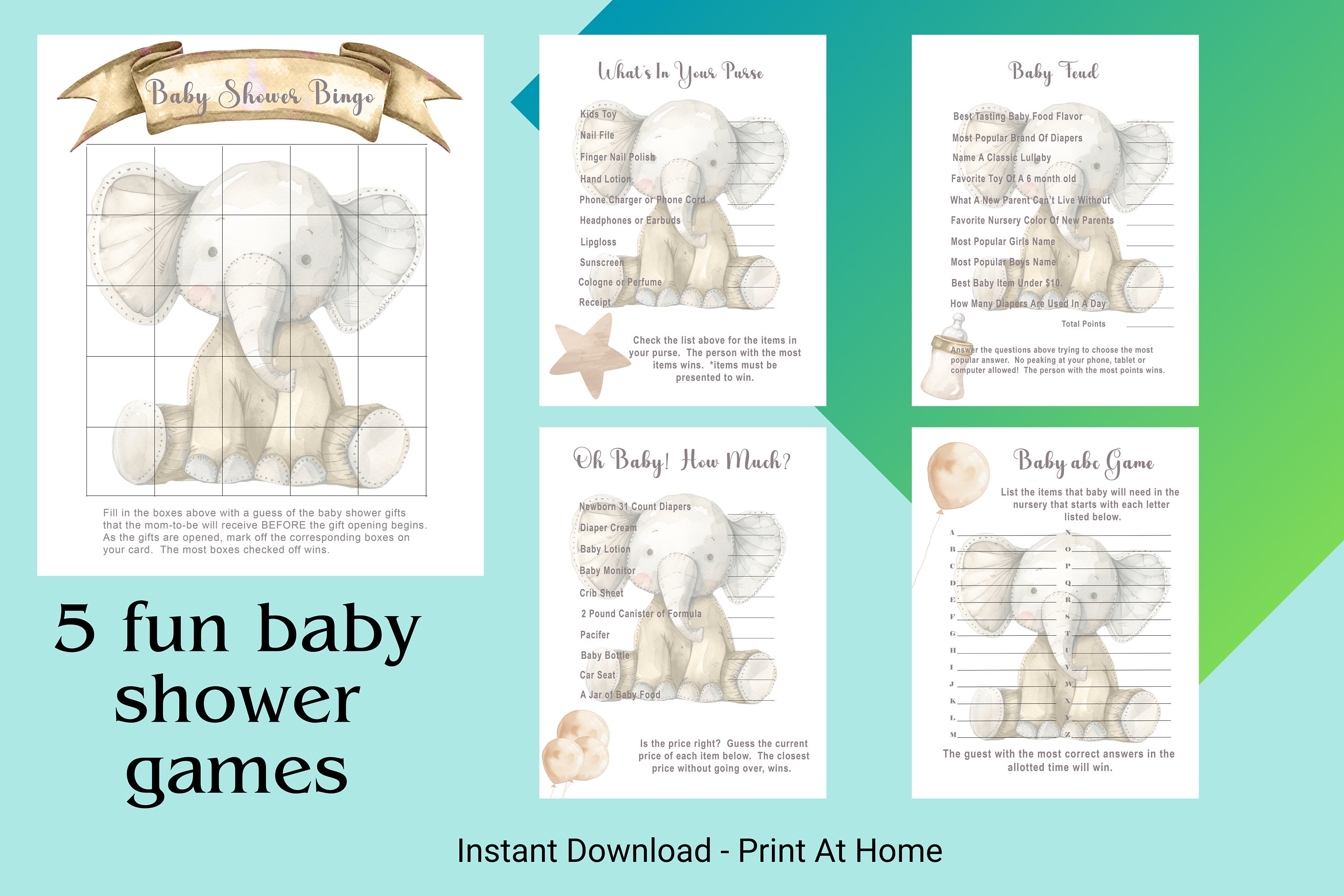 Baby Shower Game Bundle, Baby Shower Game Kit, Printable Baby Shower ...