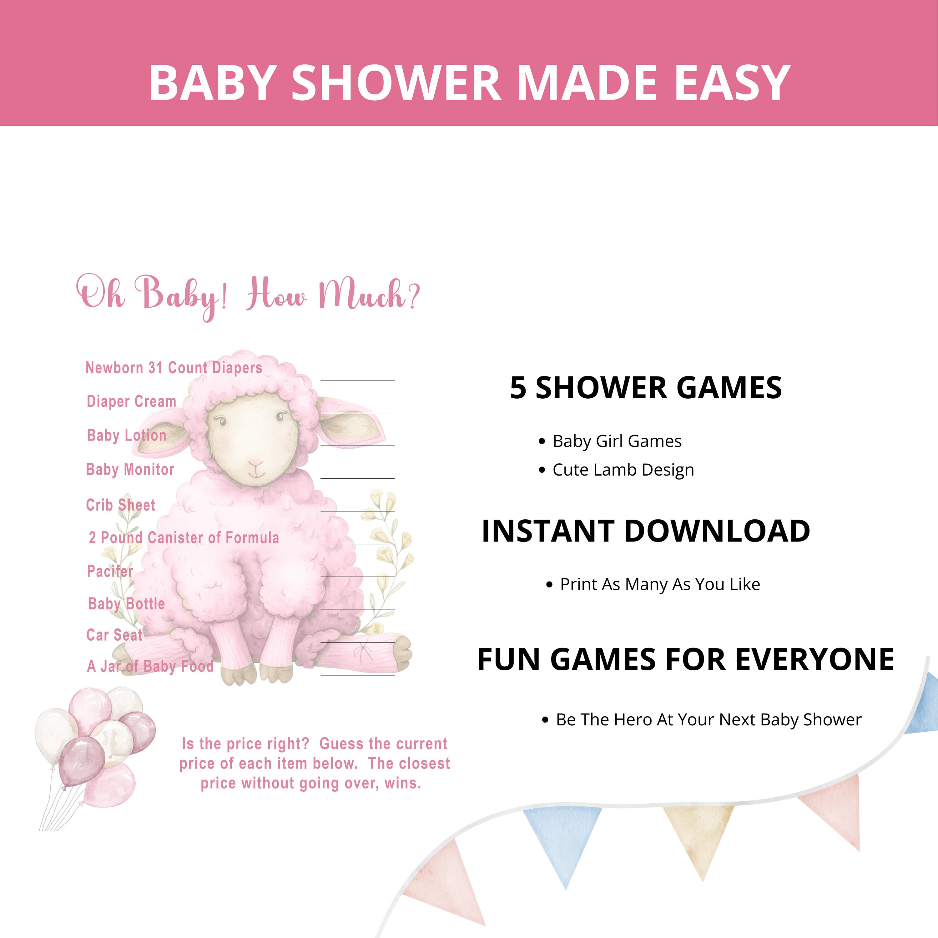 Baby Shower Game Bundle, Baby Girl Shower Game Kit, Printable Baby ...