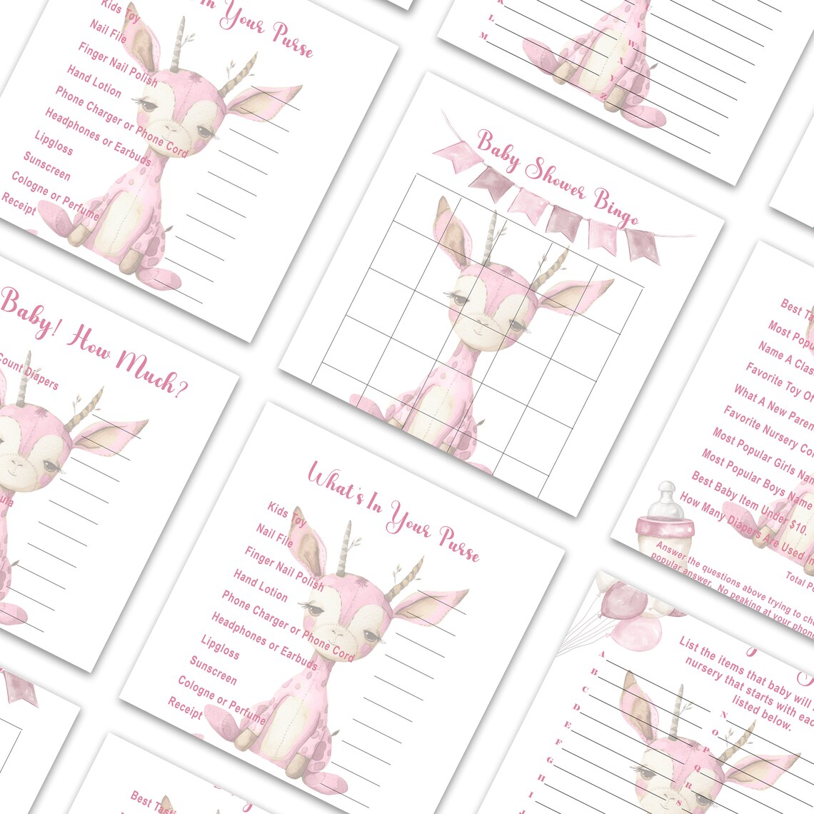 Baby Shower Game Bundle, Baby Girl Shower Game Kit, Printable Baby ...