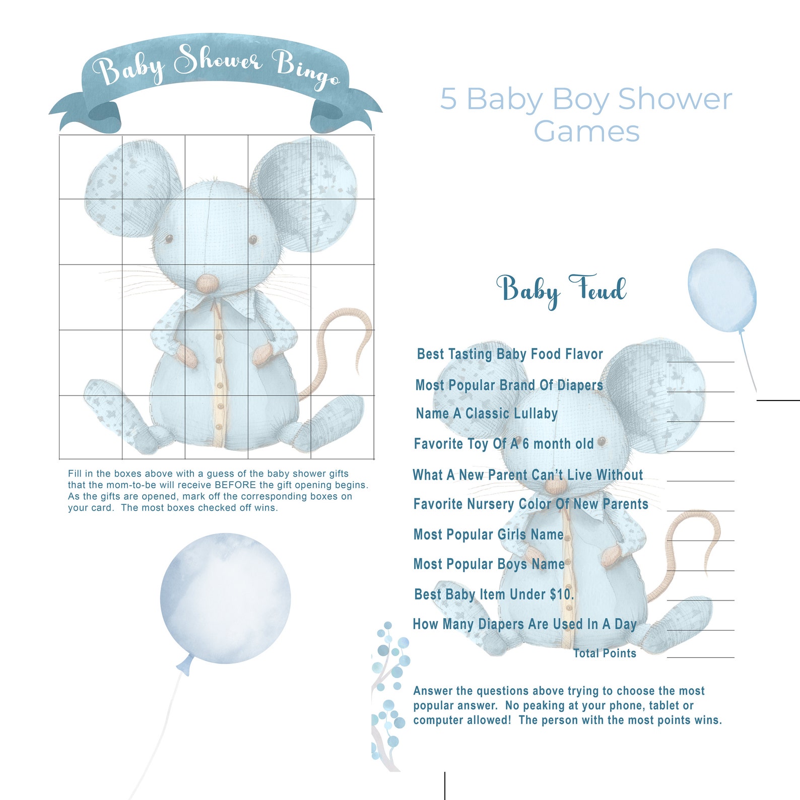 Baby Shower Game Bundle, Baby Boy Shower Game Kit, Printable Baby ...