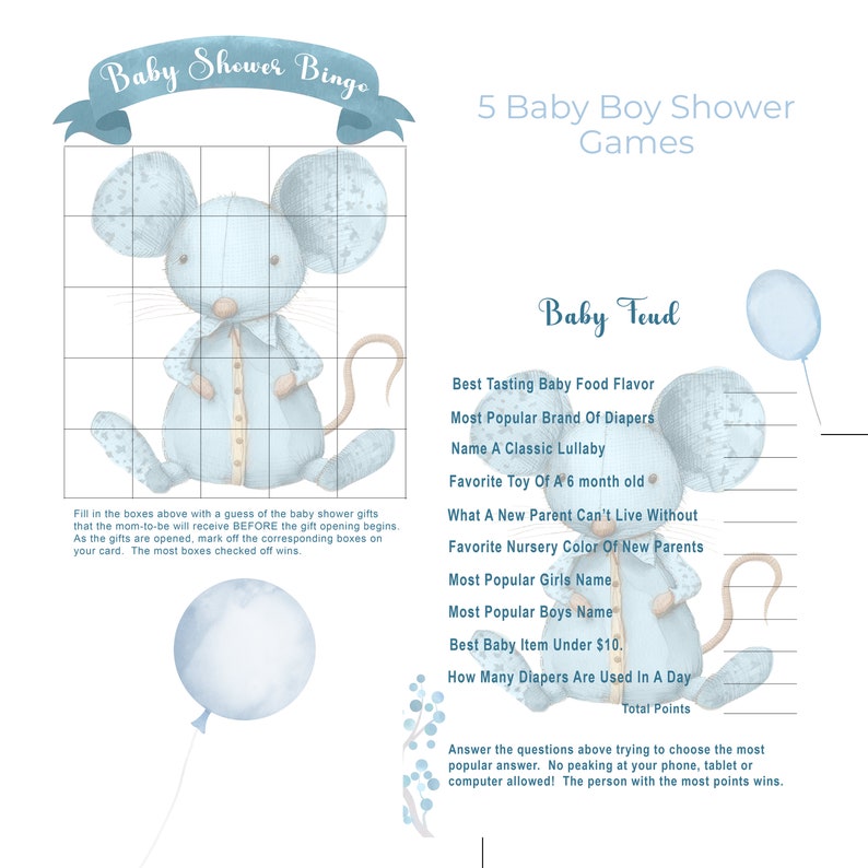 Baby Shower Game Bundle, Baby Boy Shower Game Kit, Printable Baby ...