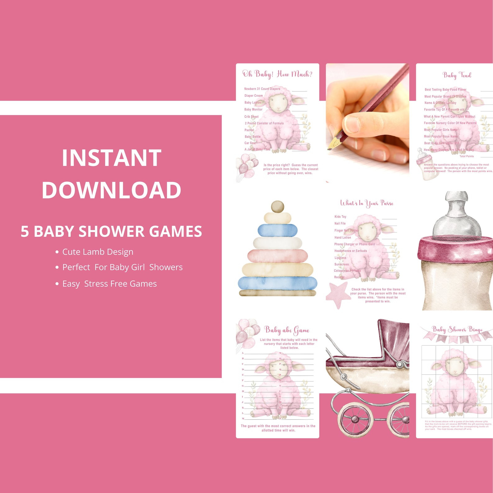 Baby Shower Game Bundle, Baby Girl Shower Game Kit, Printable Baby ...