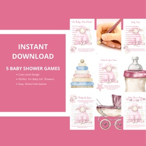 Baby Shower Game Bundle, Baby Girl Shower Game Kit, Printable Baby ...