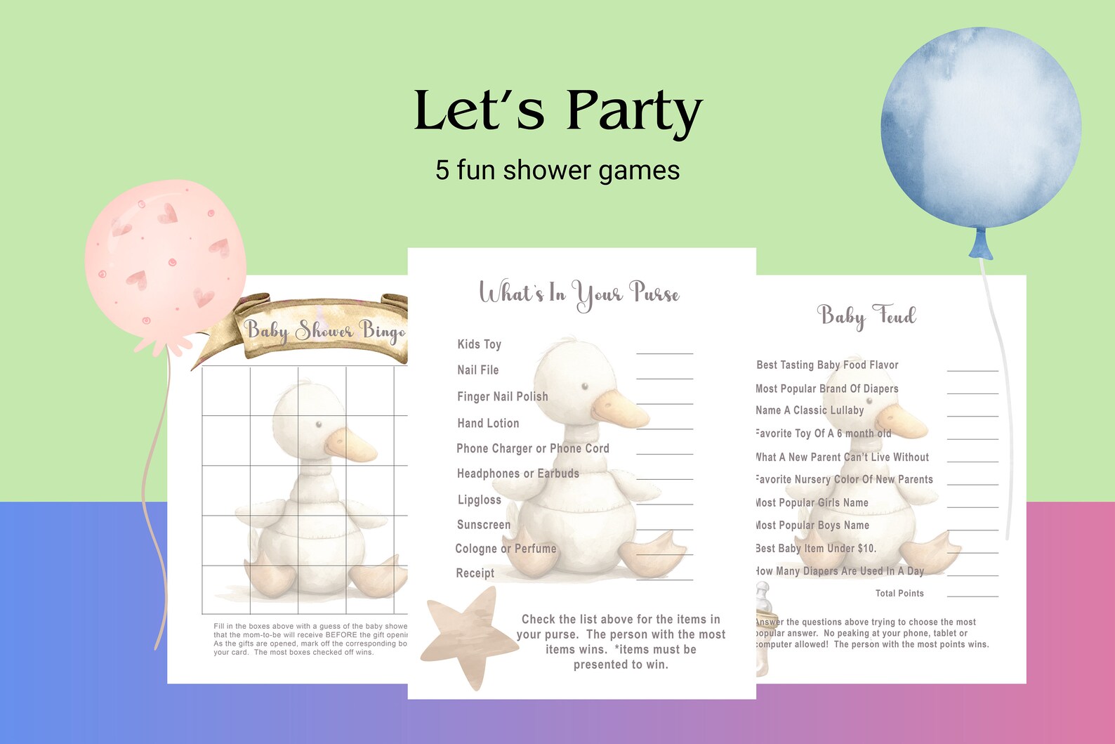 Baby Shower Game Bundle, Baby Shower Game Kit, Printable Baby Shower ...