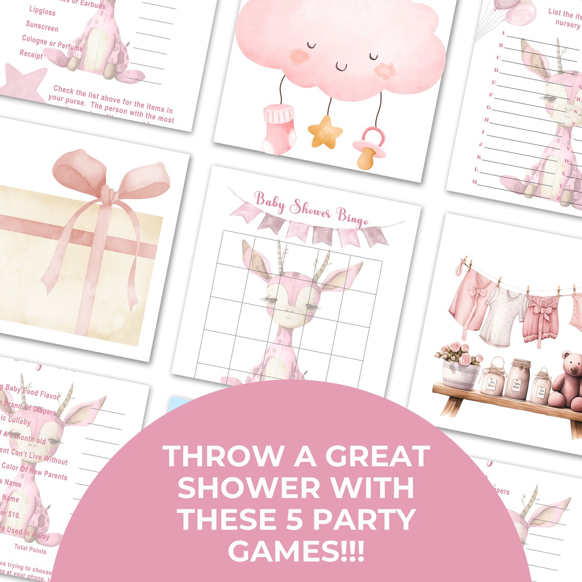 Baby Shower Game Bundle, Baby Girl Shower Game Kit, Printable Baby ...