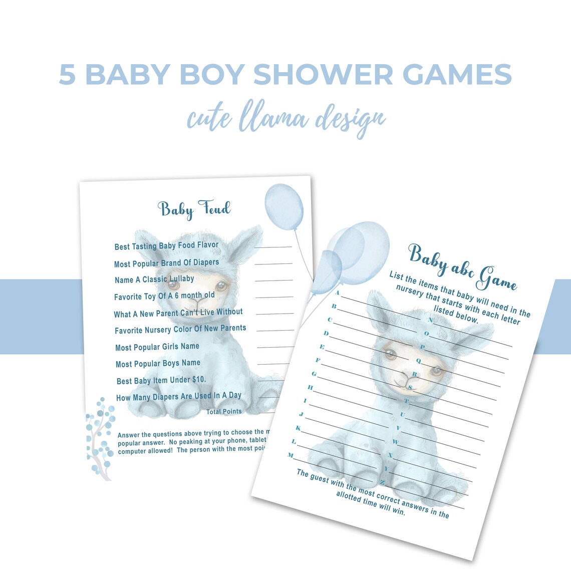 Baby Shower Game Bundle, Baby Boy Shower Game Kit, Printable Baby ...