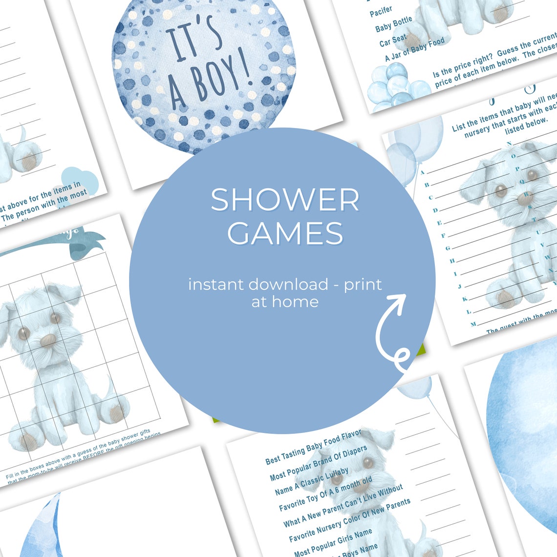 Baby Shower Game Bundle, Baby Boy Shower Game Kit, Printable Baby ...
