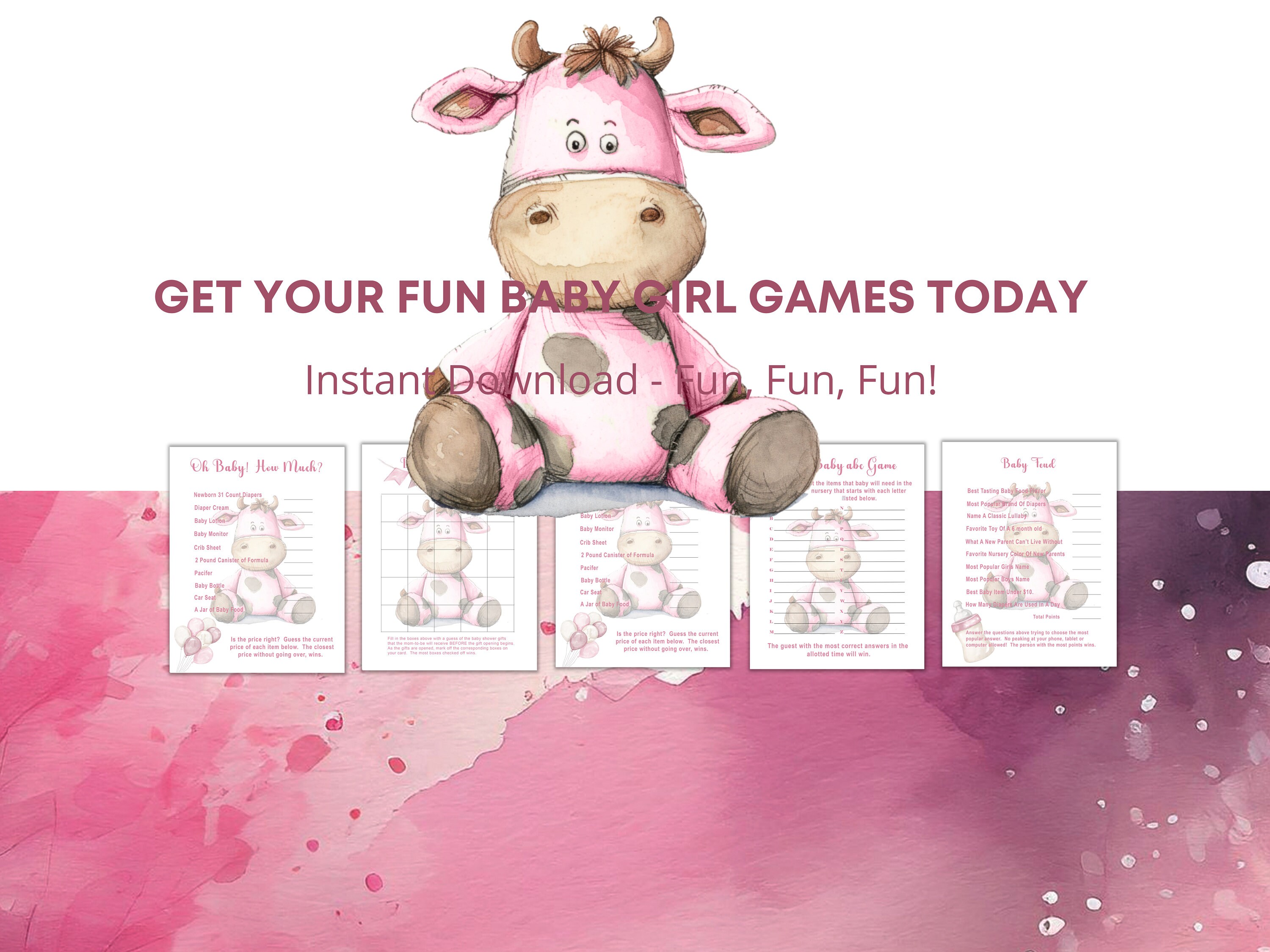 Baby Shower Game Bundle, Baby Girl Shower Game Kit, Printable Baby ...