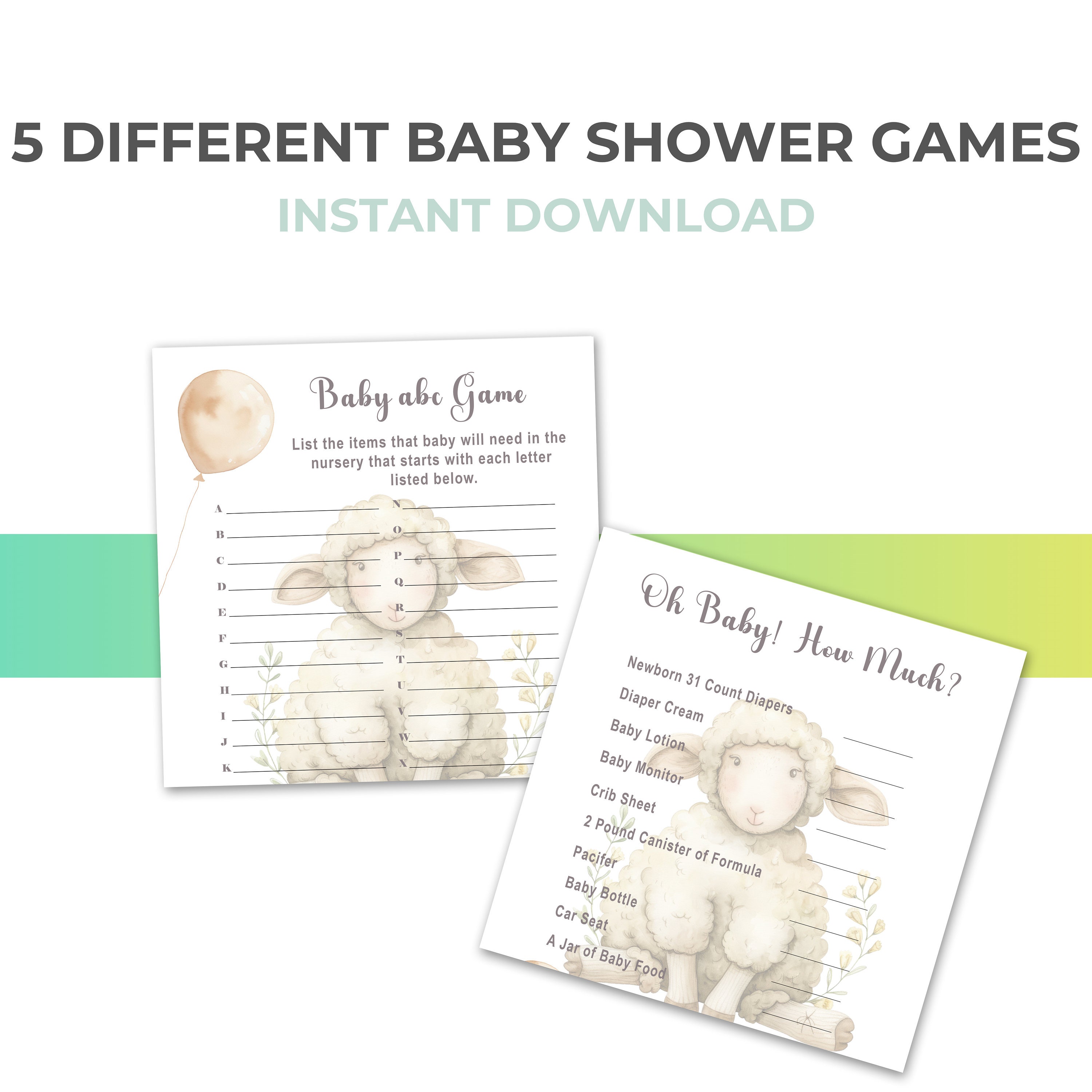 Baby Shower Game Bundle, Baby Shower Game Kit, Printable Baby Shower ...
