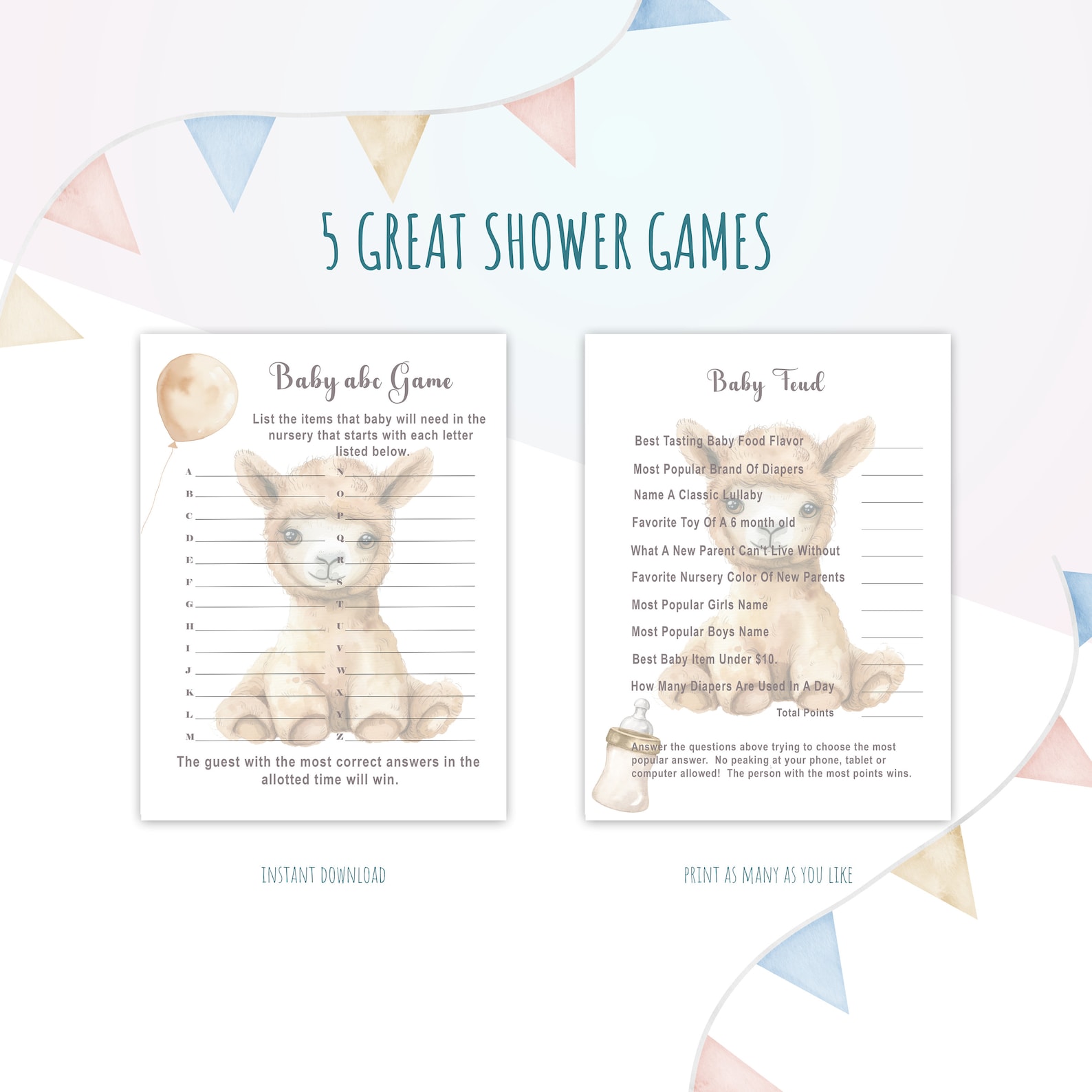Baby Shower Game Bundle, Baby Shower Game Kit, Printable Baby Shower ...