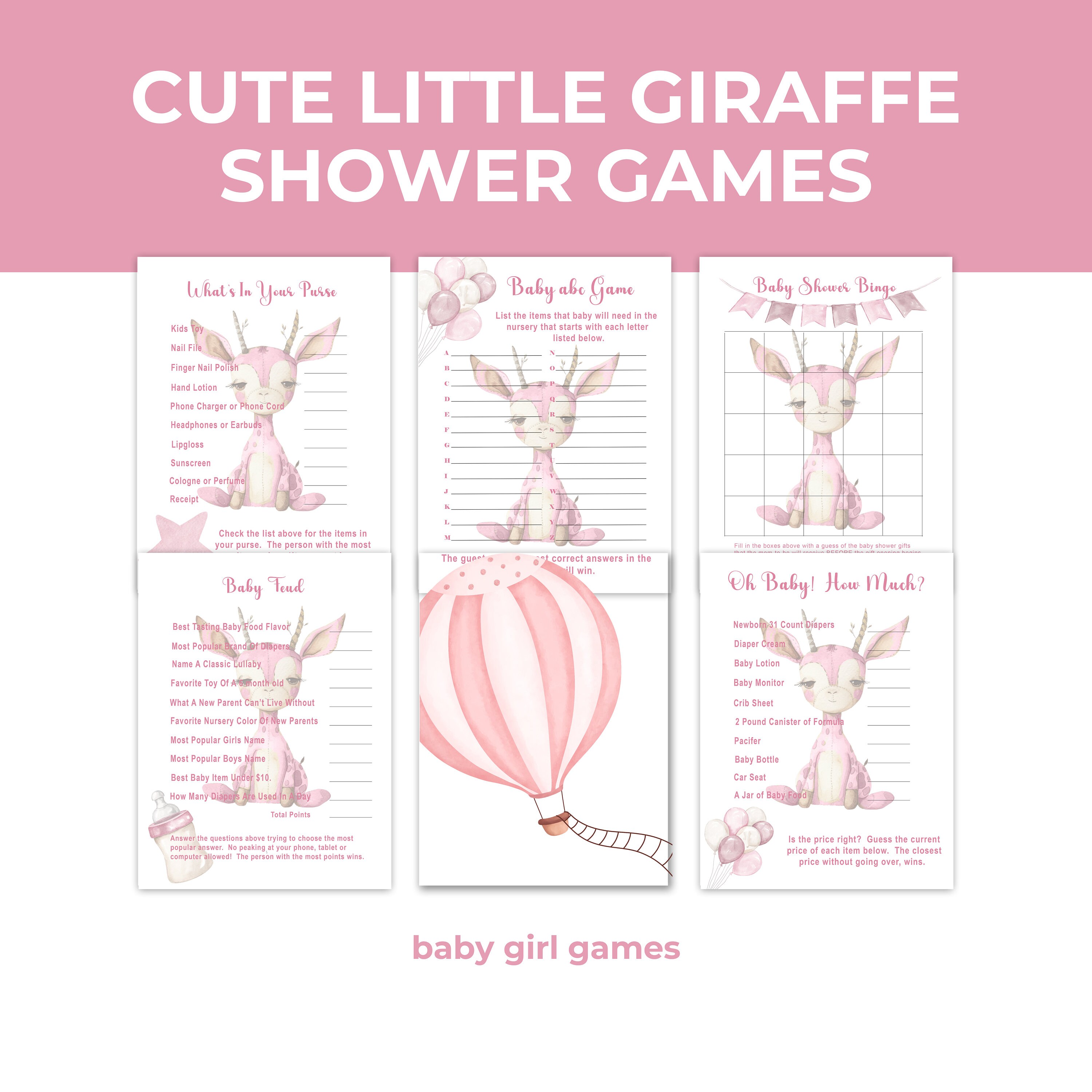 Baby Shower Game Bundle, Baby Girl Shower Game Kit, Printable Baby ...