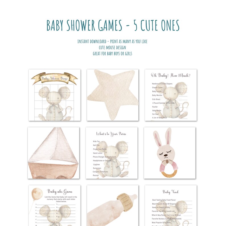 Baby Shower Game Bundle, Baby Shower Game Kit, Printable Baby Shower ...