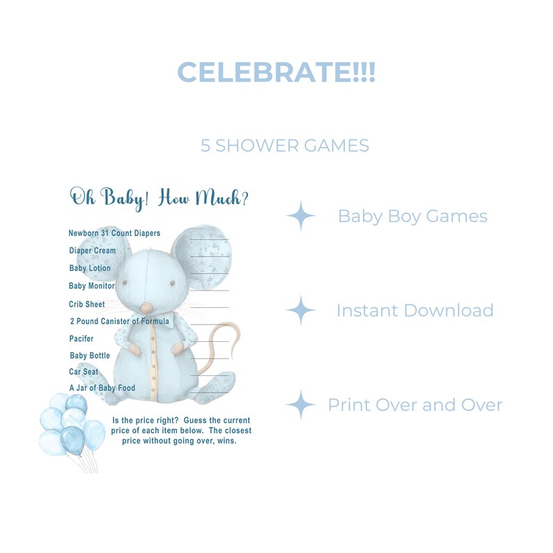 Baby Shower Game Bundle, Baby Boy Shower Game Kit, Printable Baby ...
