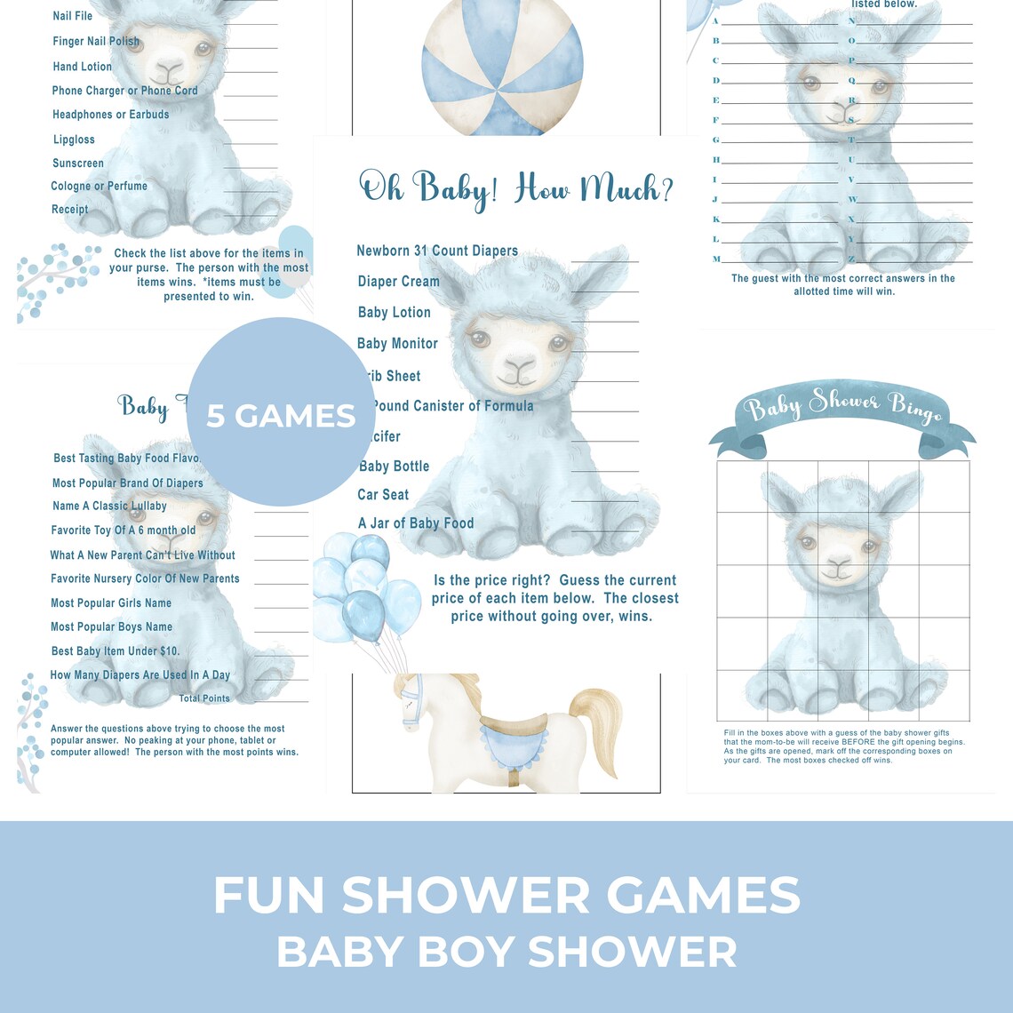 Baby Shower Game Bundle, Baby Boy Shower Game Kit, Printable Baby ...