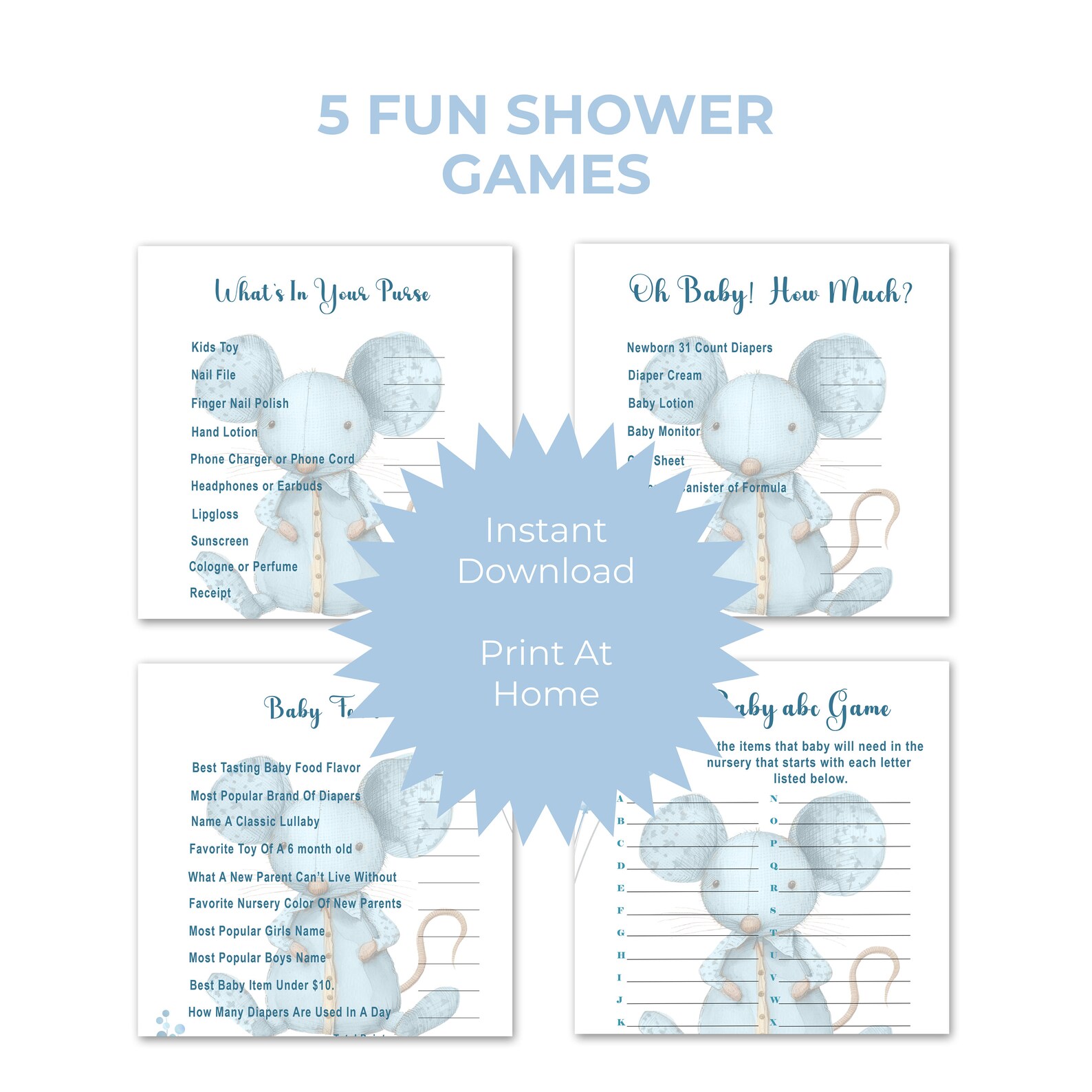 Baby Shower Game Bundle, Baby Boy Shower Game Kit, Printable Baby ...