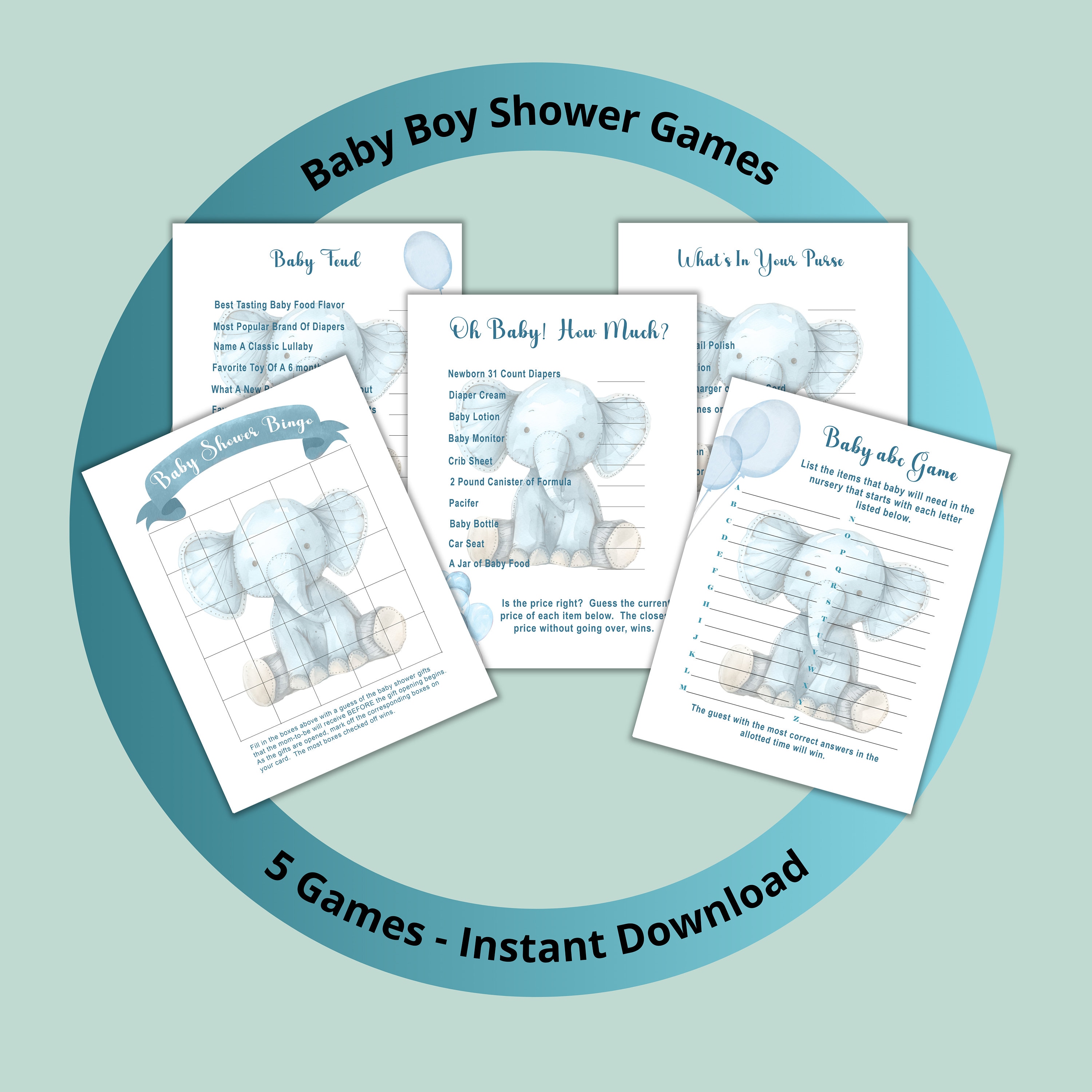 Baby Shower Game Bundle, Baby Boy Shower Game Kit, Printable Baby ...