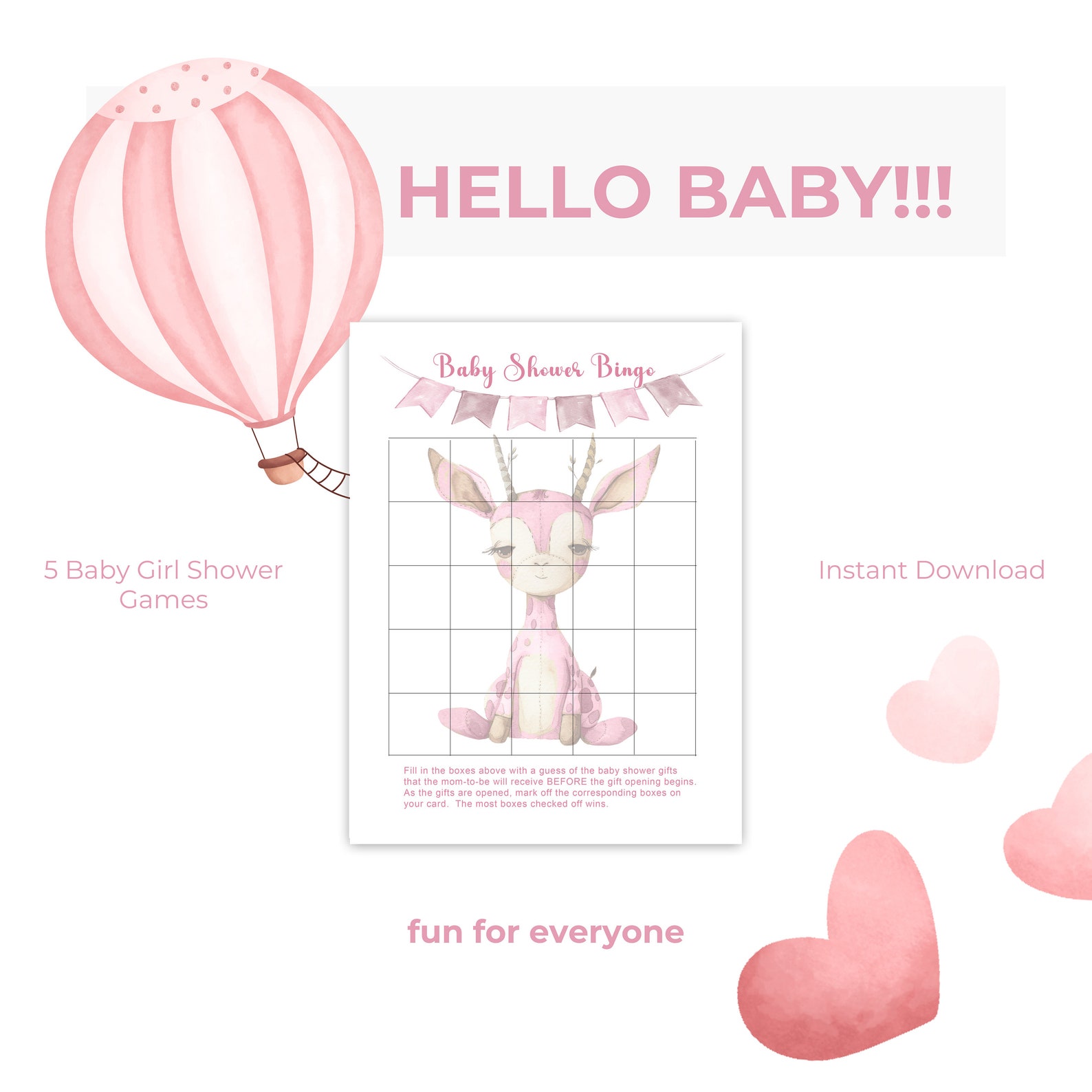 Baby Shower Game Bundle, Baby Girl Shower Game Kit, Printable Baby ...