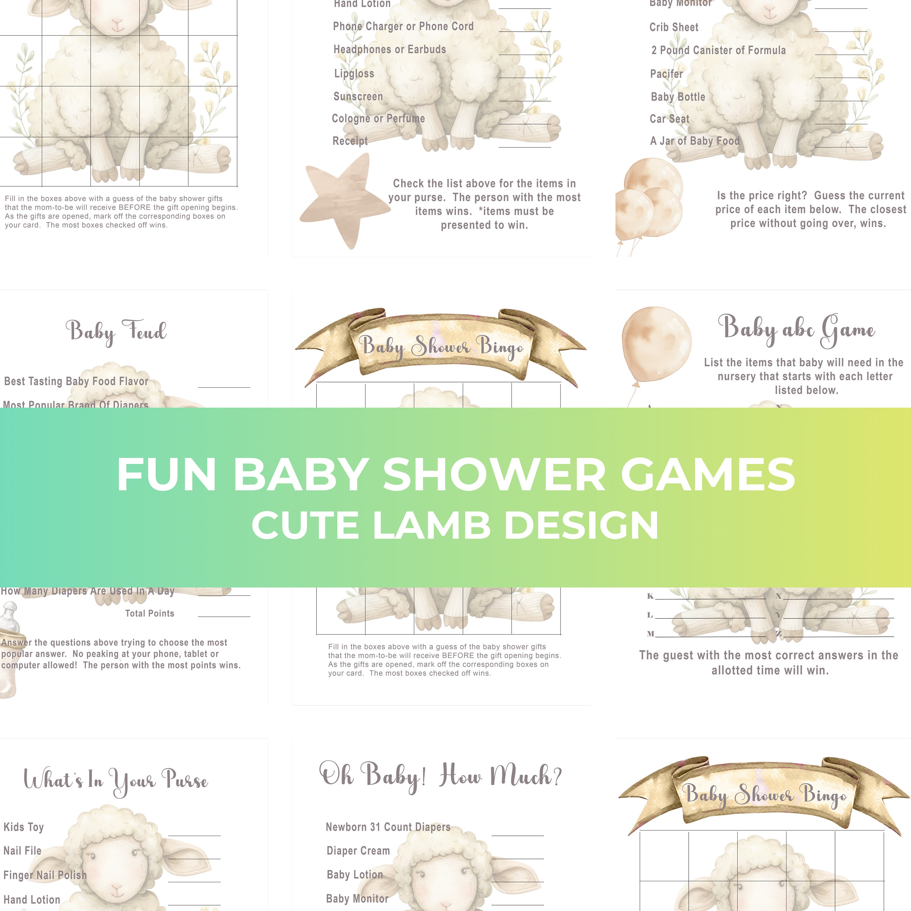 Baby Shower Game Bundle, Baby Shower Game Kit, Printable Baby Shower ...