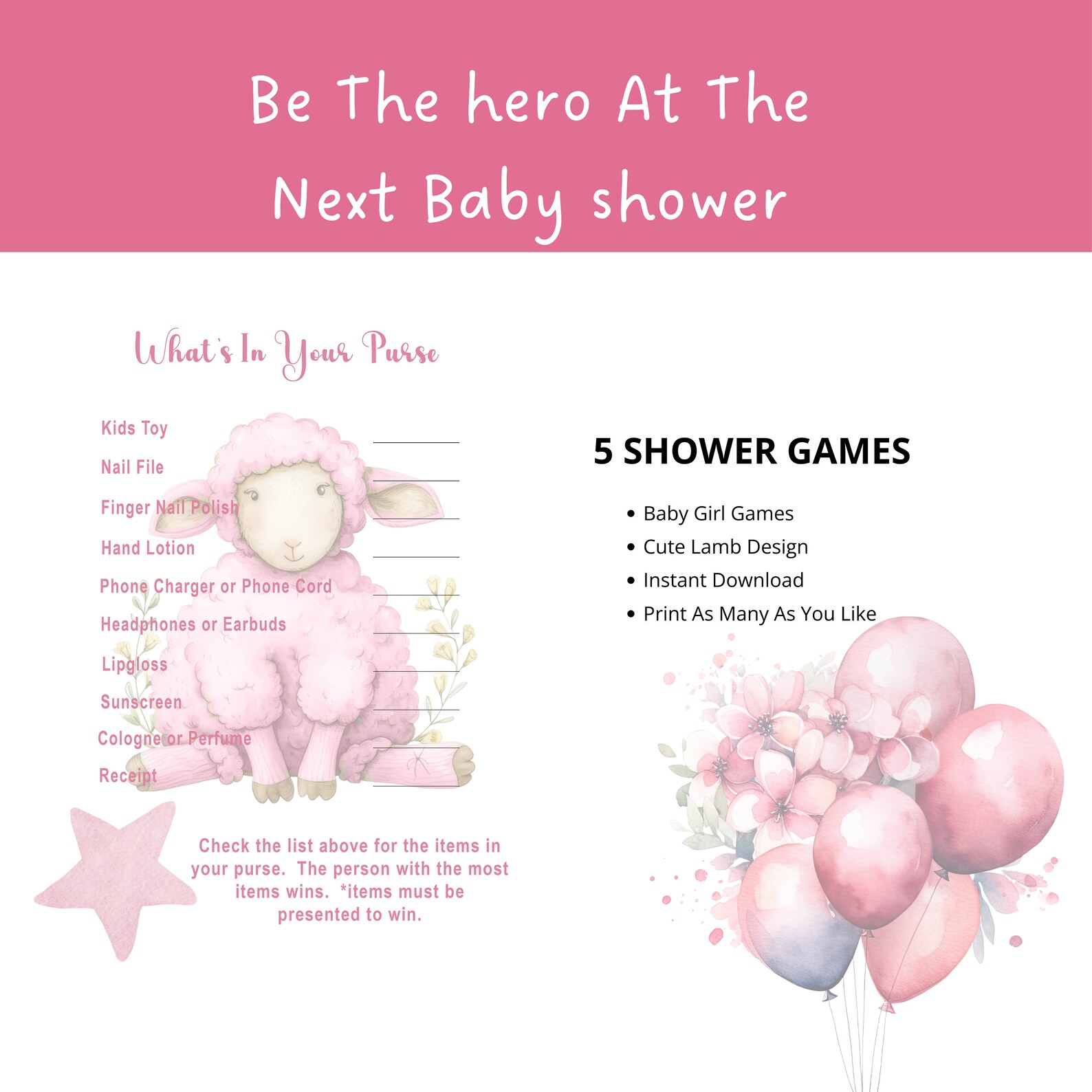 Baby Shower Game Bundle, Baby Girl Shower Game Kit, Printable Baby ...