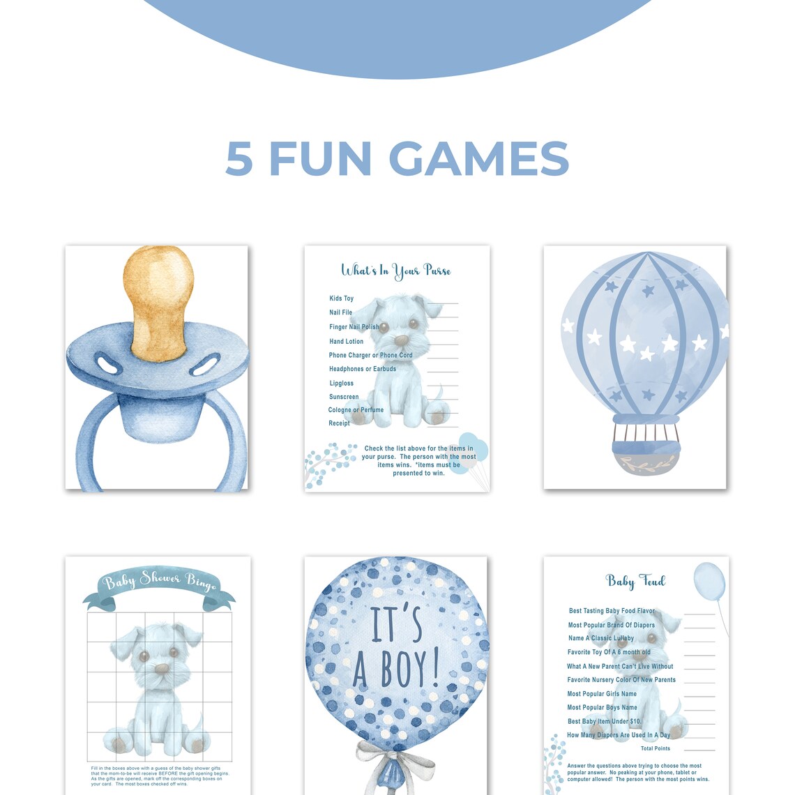 Baby Shower Game Bundle, Baby Boy Shower Game Kit, Printable Baby ...