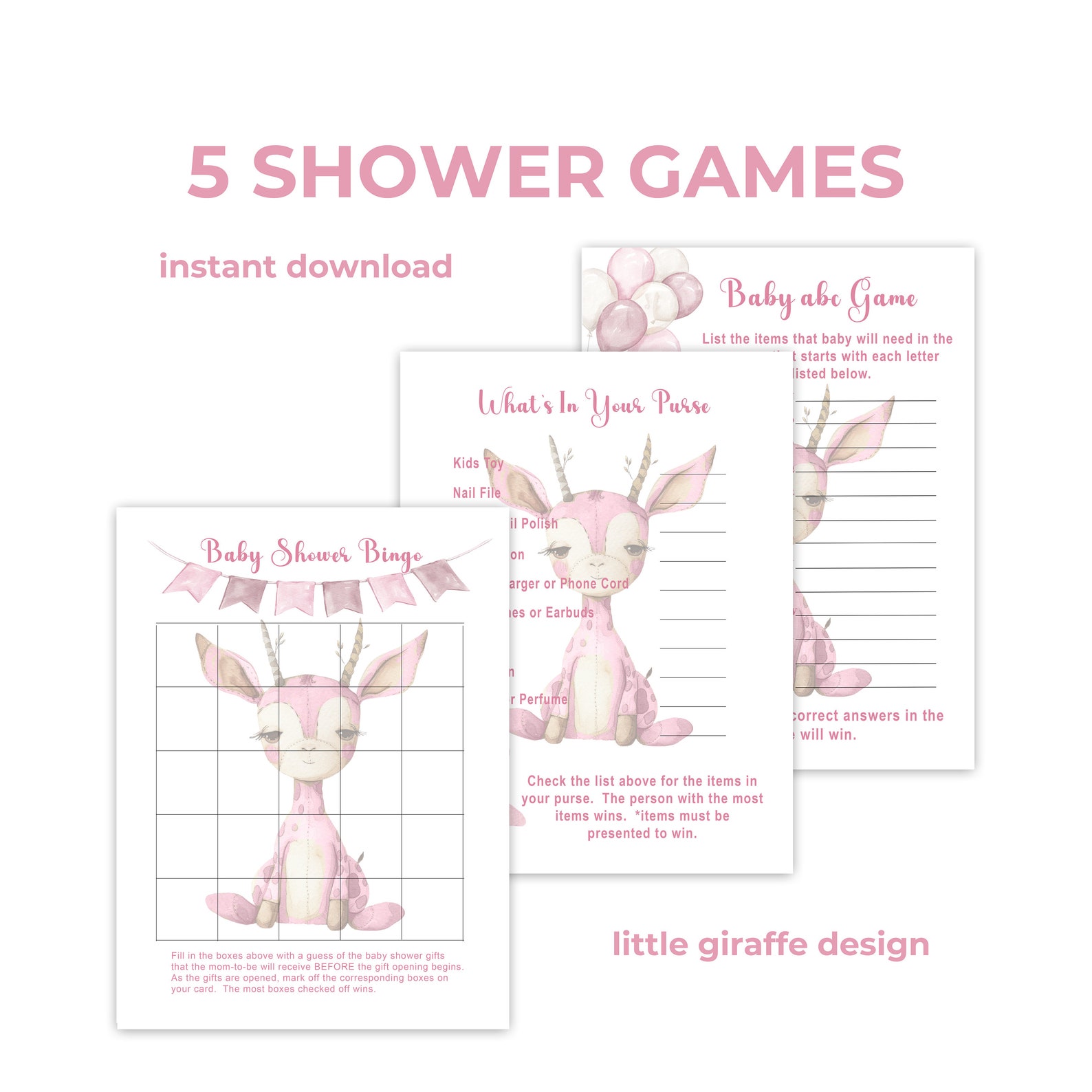 Baby Shower Game Bundle, Baby Girl Shower Game Kit, Printable Baby ...