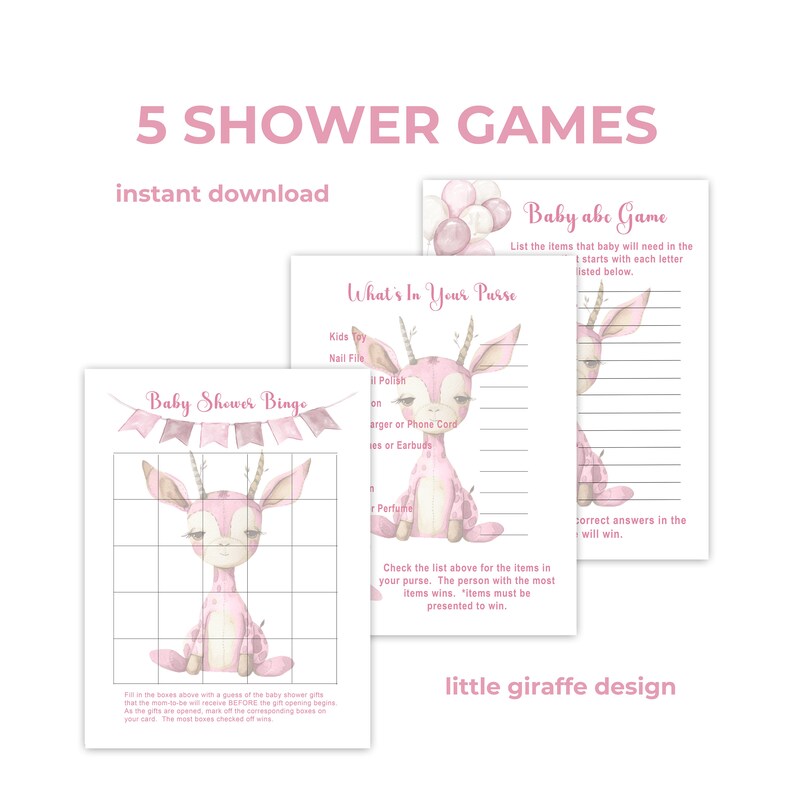 Baby Shower Game Bundle, Baby Girl Shower Game Kit, Printable Baby ...