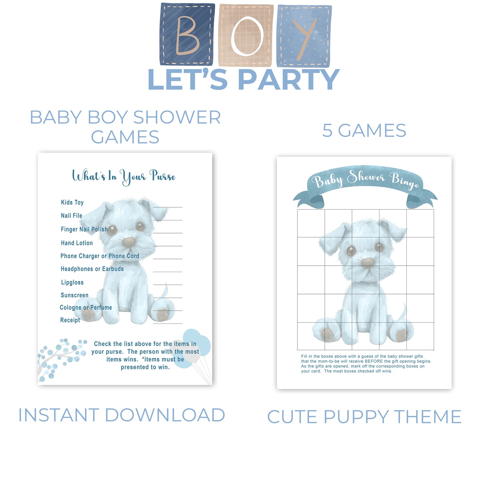 Baby Shower Game Bundle, Baby Boy Shower Game Kit, Printable Baby ...