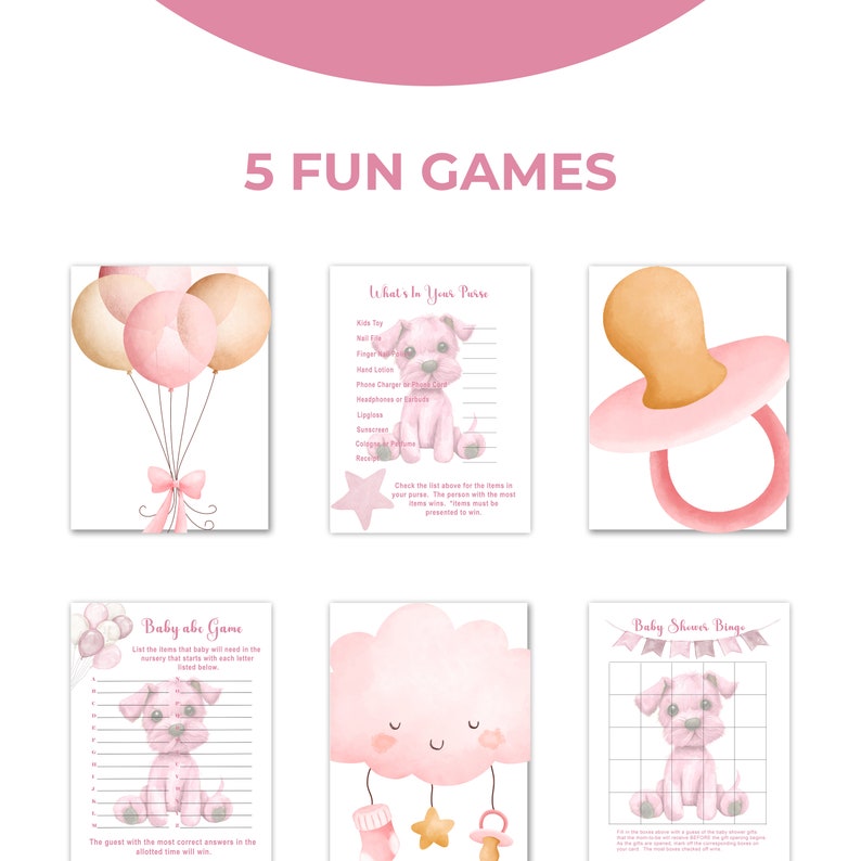Baby Shower Game Bundle, Baby Girl Shower Game Kit, Printable Baby ...