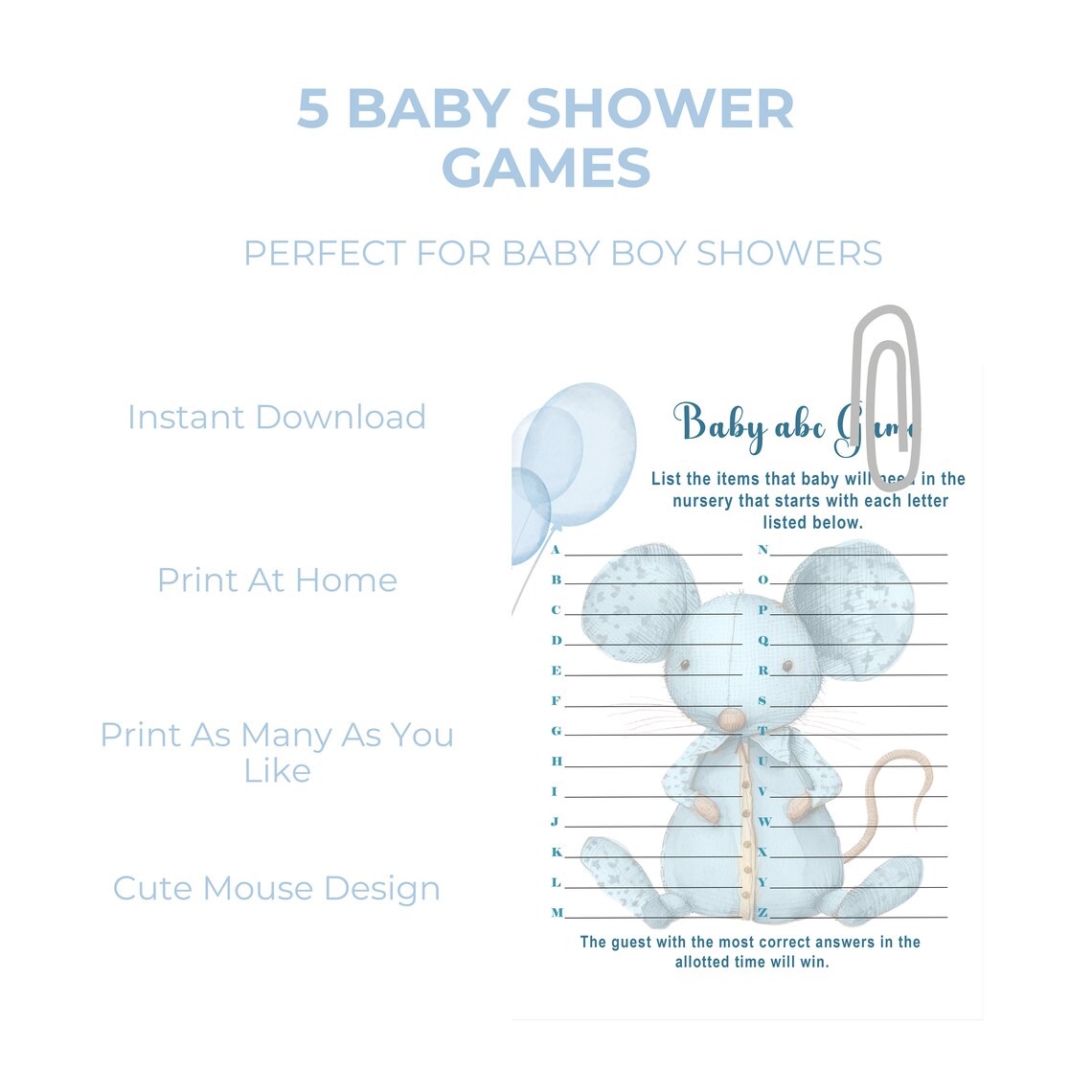 Baby Shower Game Bundle, Baby Boy Shower Game Kit, Printable Baby ...
