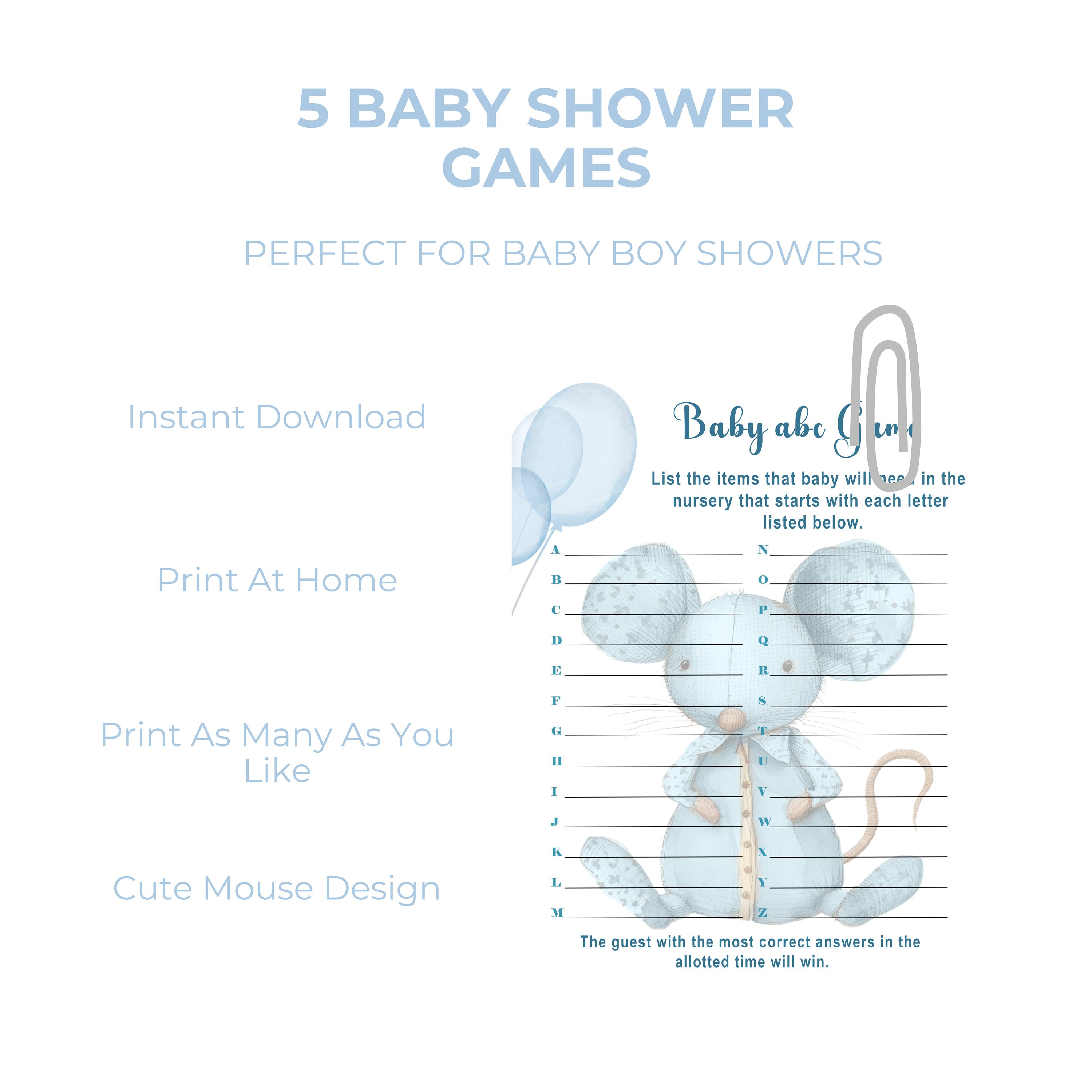 Baby Shower Game Bundle, Baby Boy Shower Game Kit, Printable Baby ...