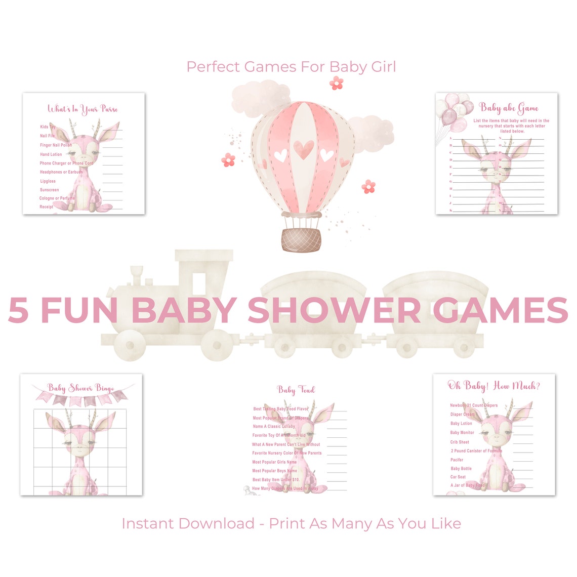 Baby Shower Game Bundle, Baby Girl Shower Game Kit, Printable Baby ...