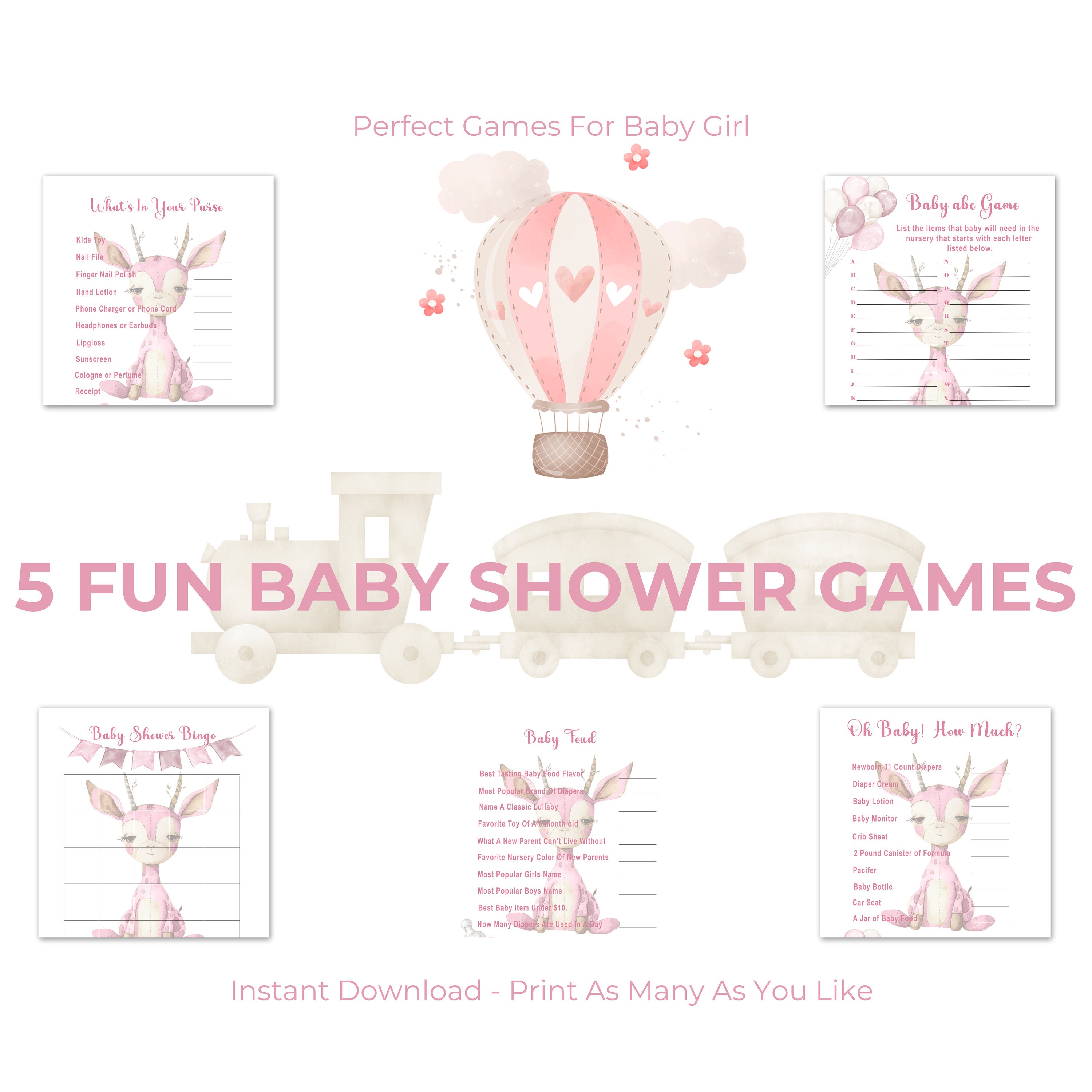 Baby Shower Game Bundle, Baby Girl Shower Game Kit, Printable Baby ...