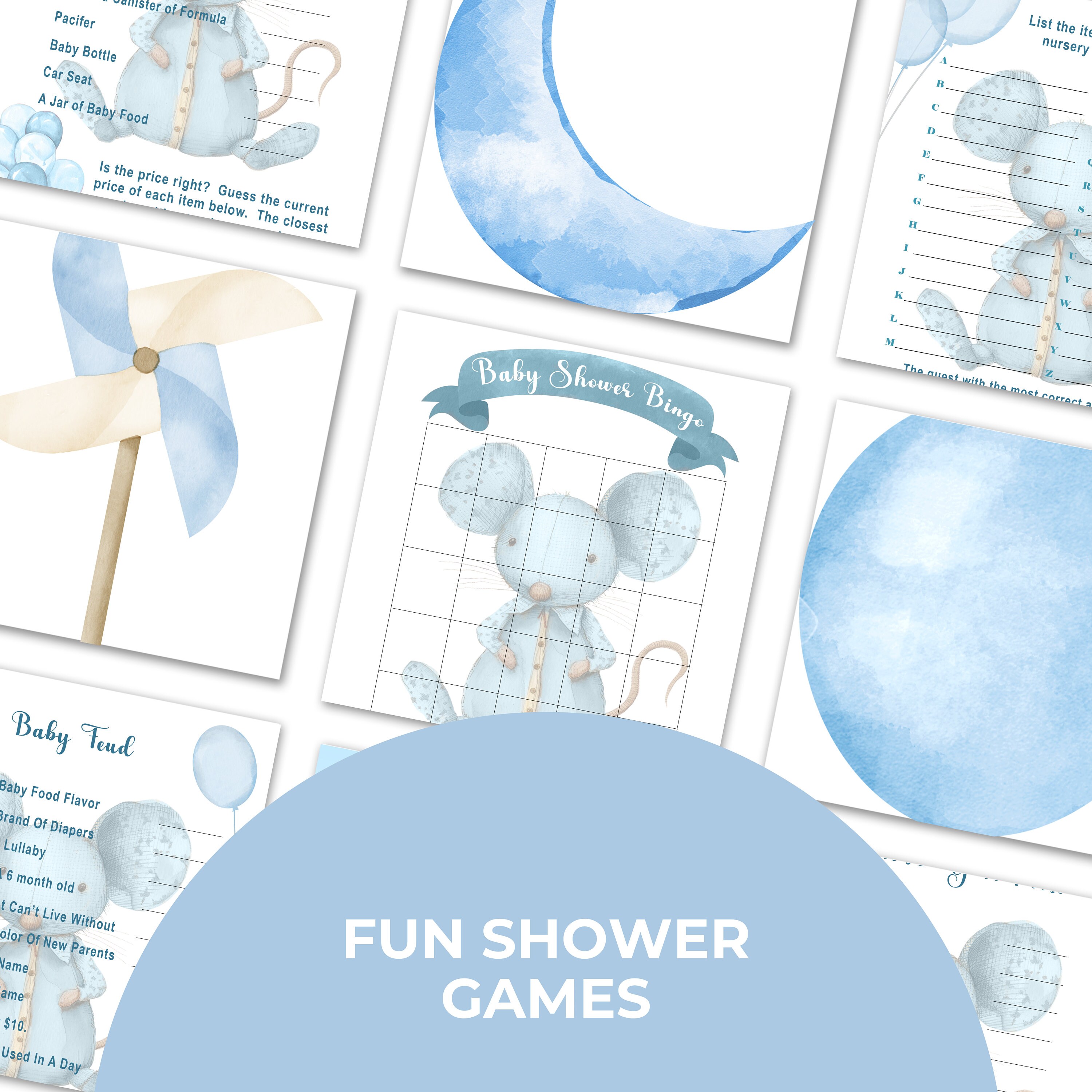 Baby Shower Game Bundle, Baby Boy Shower Game Kit, Printable Baby ...