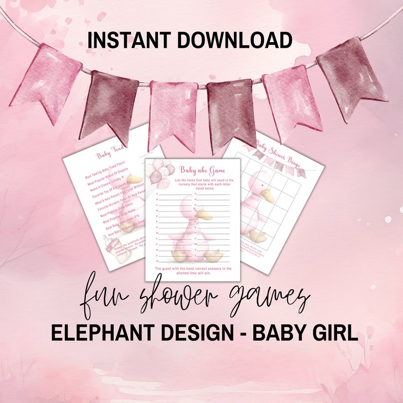 Baby Shower Game Bundle, Baby Girl Shower Game Kit, Printable Baby ...