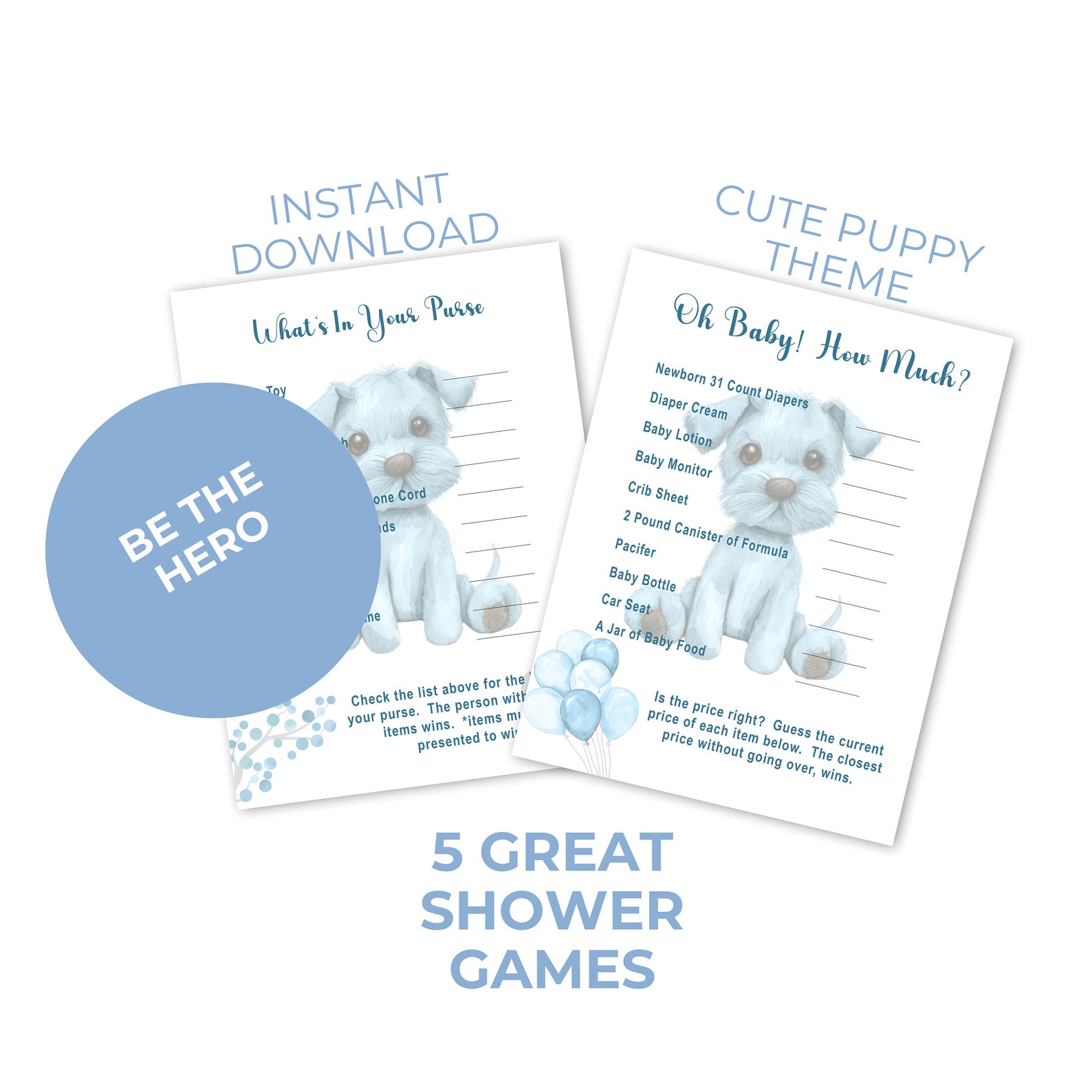Baby Shower Game Bundle, Baby Boy Shower Game Kit, Printable Baby ...