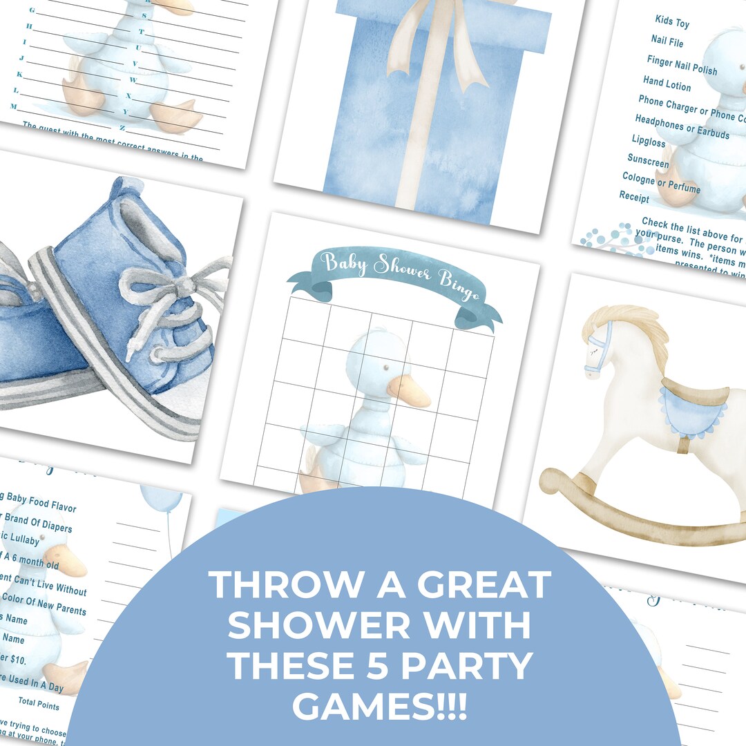 Baby Shower Game Bundle, Baby Boy Shower Game Kit, Printable Baby ...
