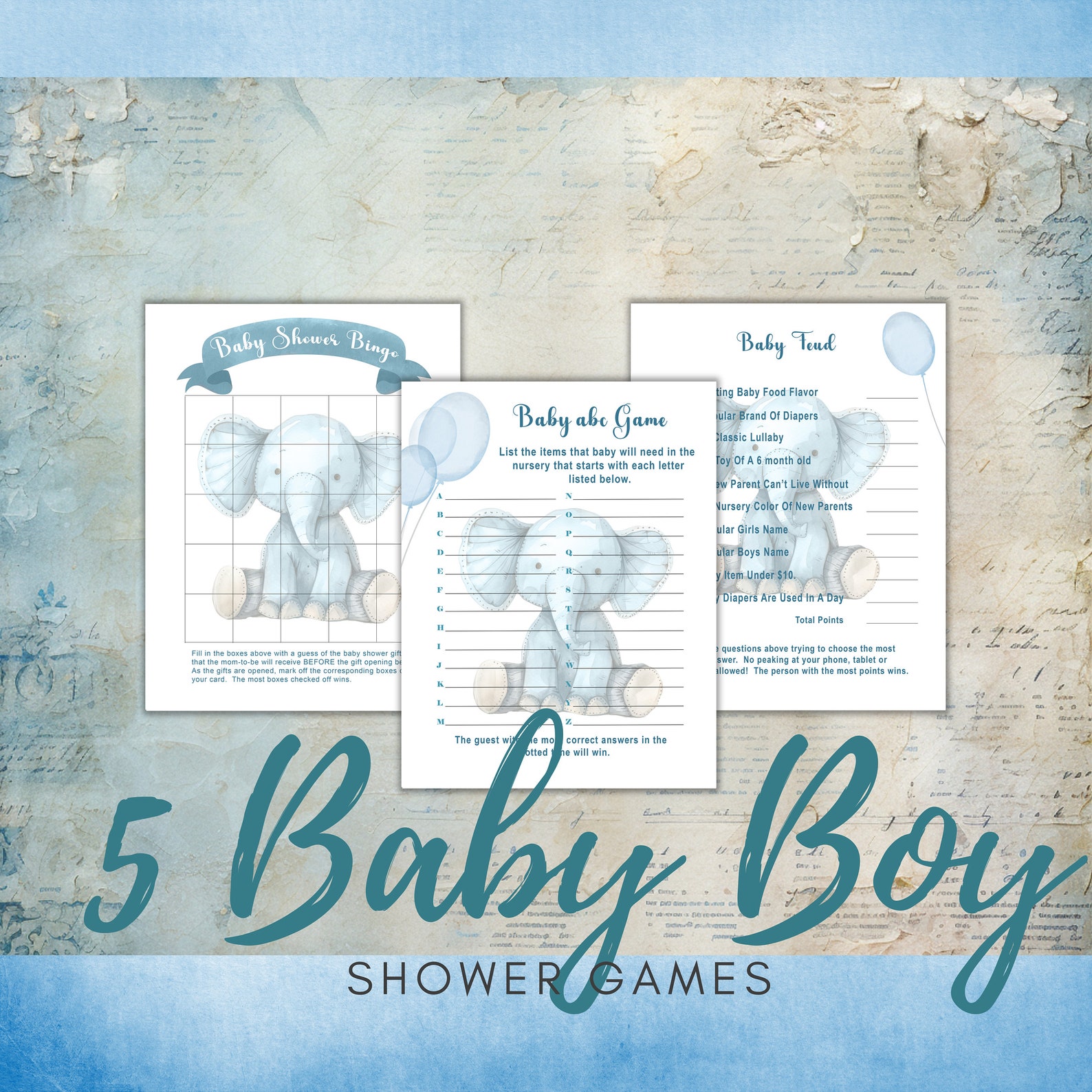 Baby Shower Game Bundle, Baby Boy Shower Game Kit, Printable Baby ...