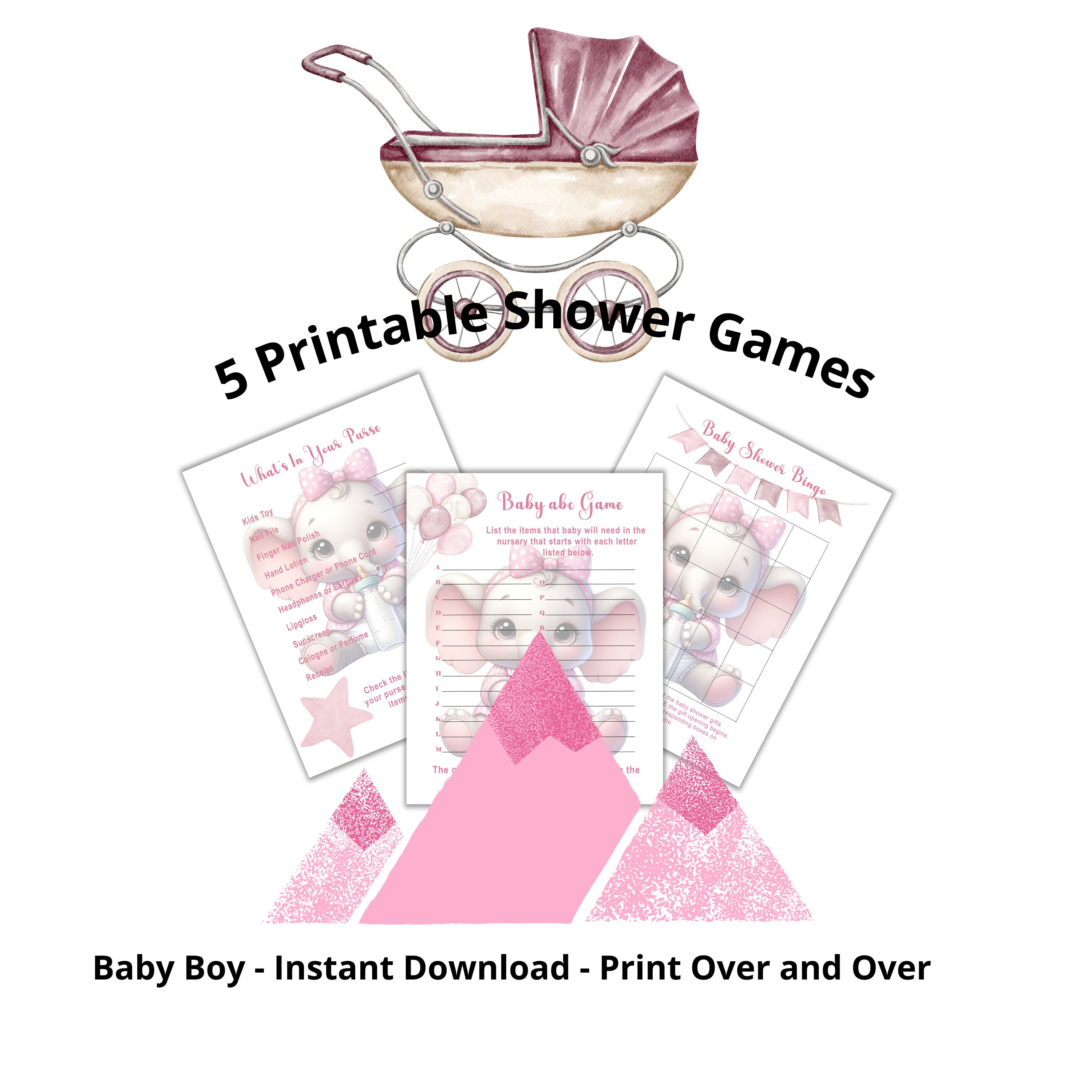 Baby Shower Game Bundle, Baby Girl Shower Game Kit, Printable Baby ...